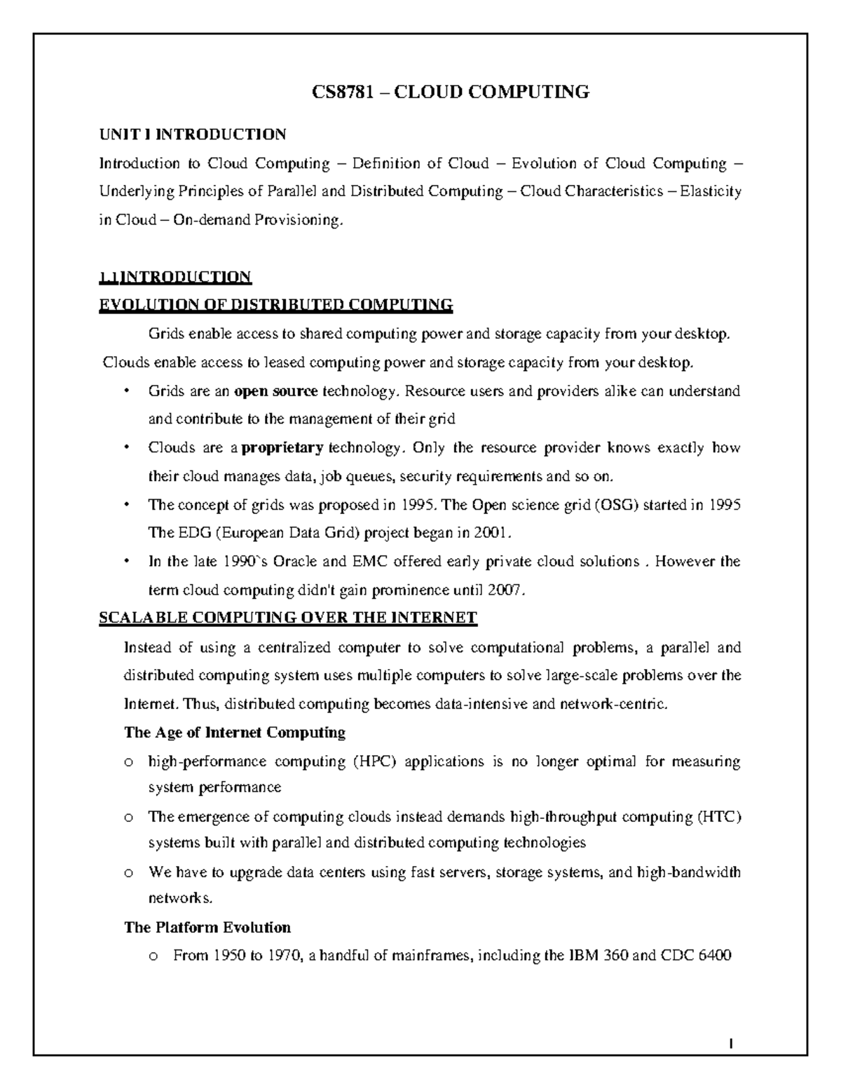 Unit I Cc 1 Unit 1 Cs8781 Cloud Computing Unit I Introduction Introduction To Cloud