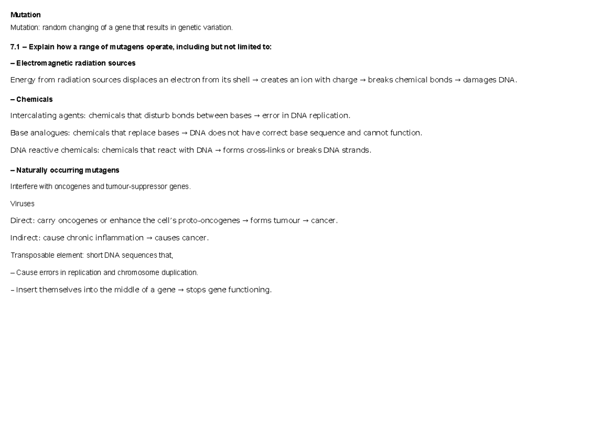 HSC Biology - Notes - Mutation Mutation: random changing of a gene that ...