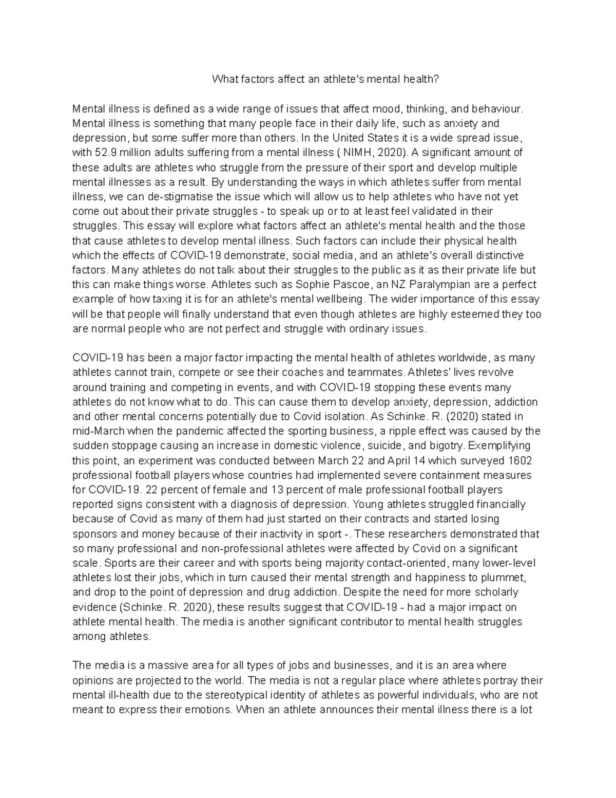KEC written assignment - What factors affect an athlete's mental health ...
