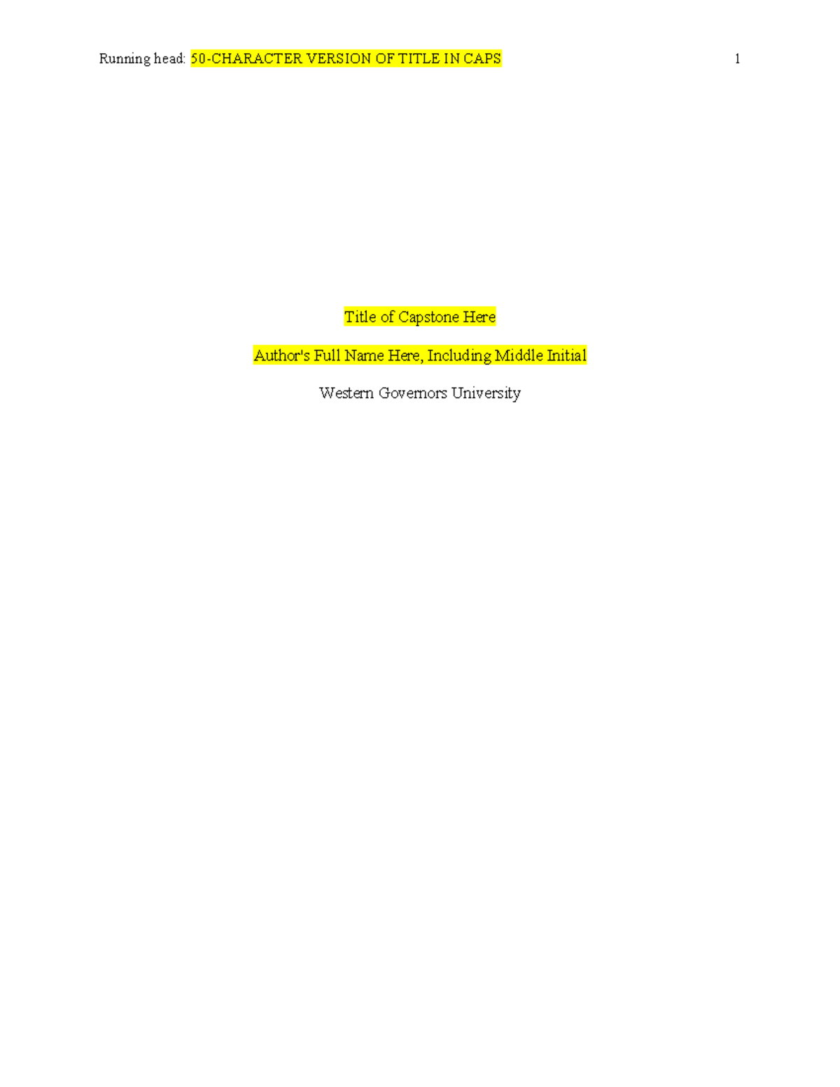 IT Capstone Proposal Template - Running head: 50-CHARACTER VERSION OF ...