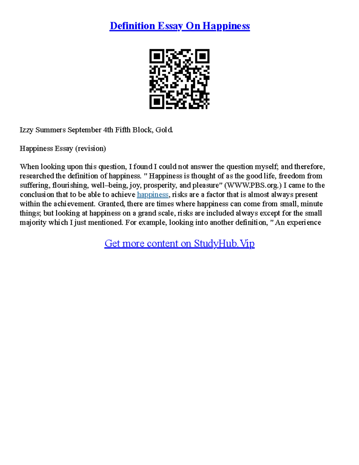 Definition Of Happiness Essay - Definition Essay On Happiness Izzy ...