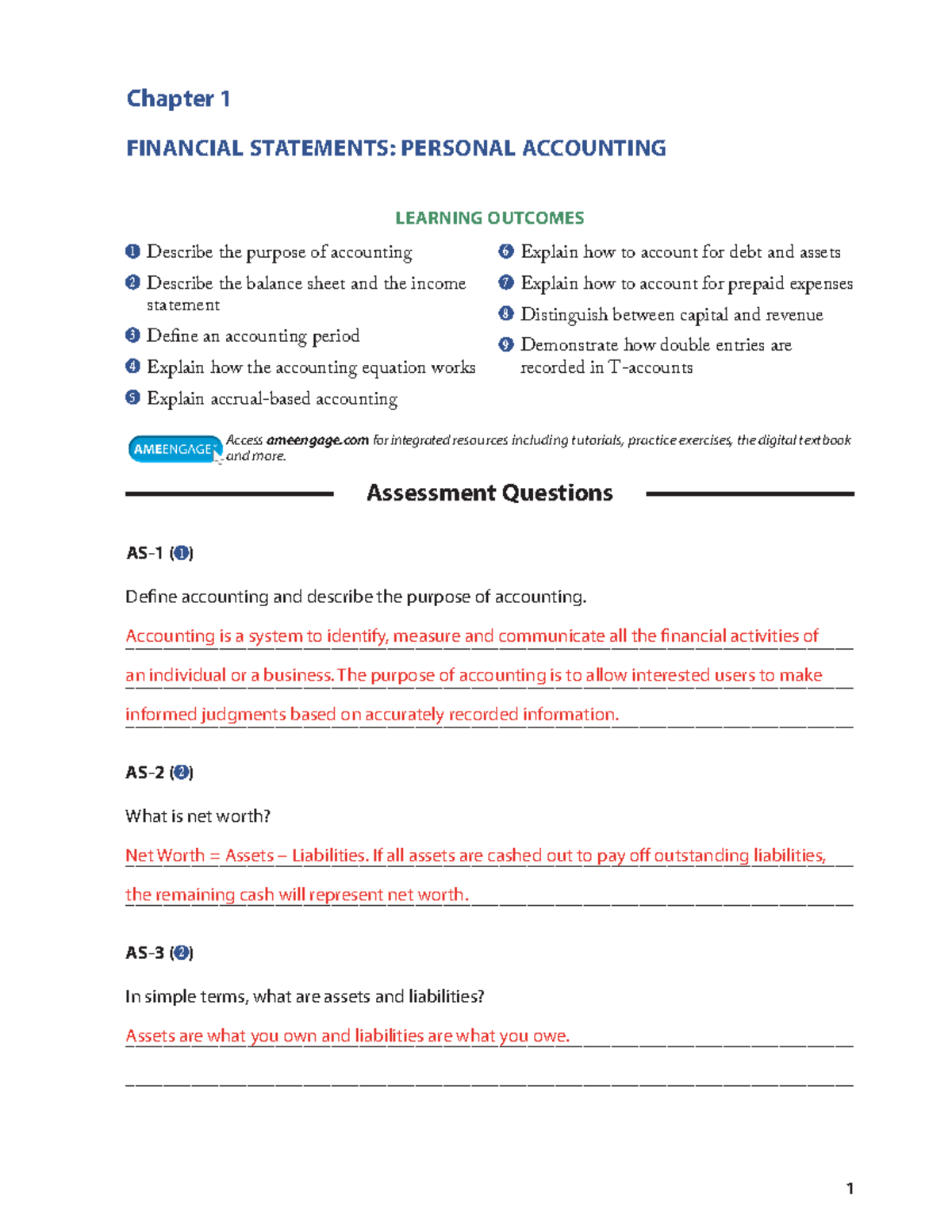 Accounting work book solutions - Copy - Chapter 1 FinanCial StatementS ...