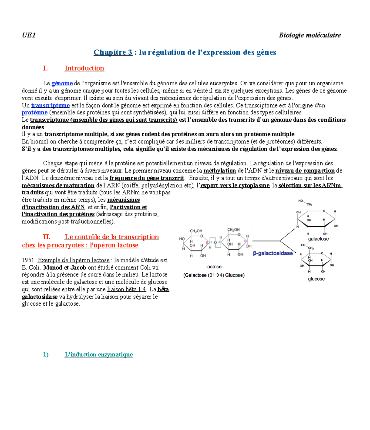 Cours sur la Régulation - UE1 Biologie moléculaire Chapitre 3 : la ...
