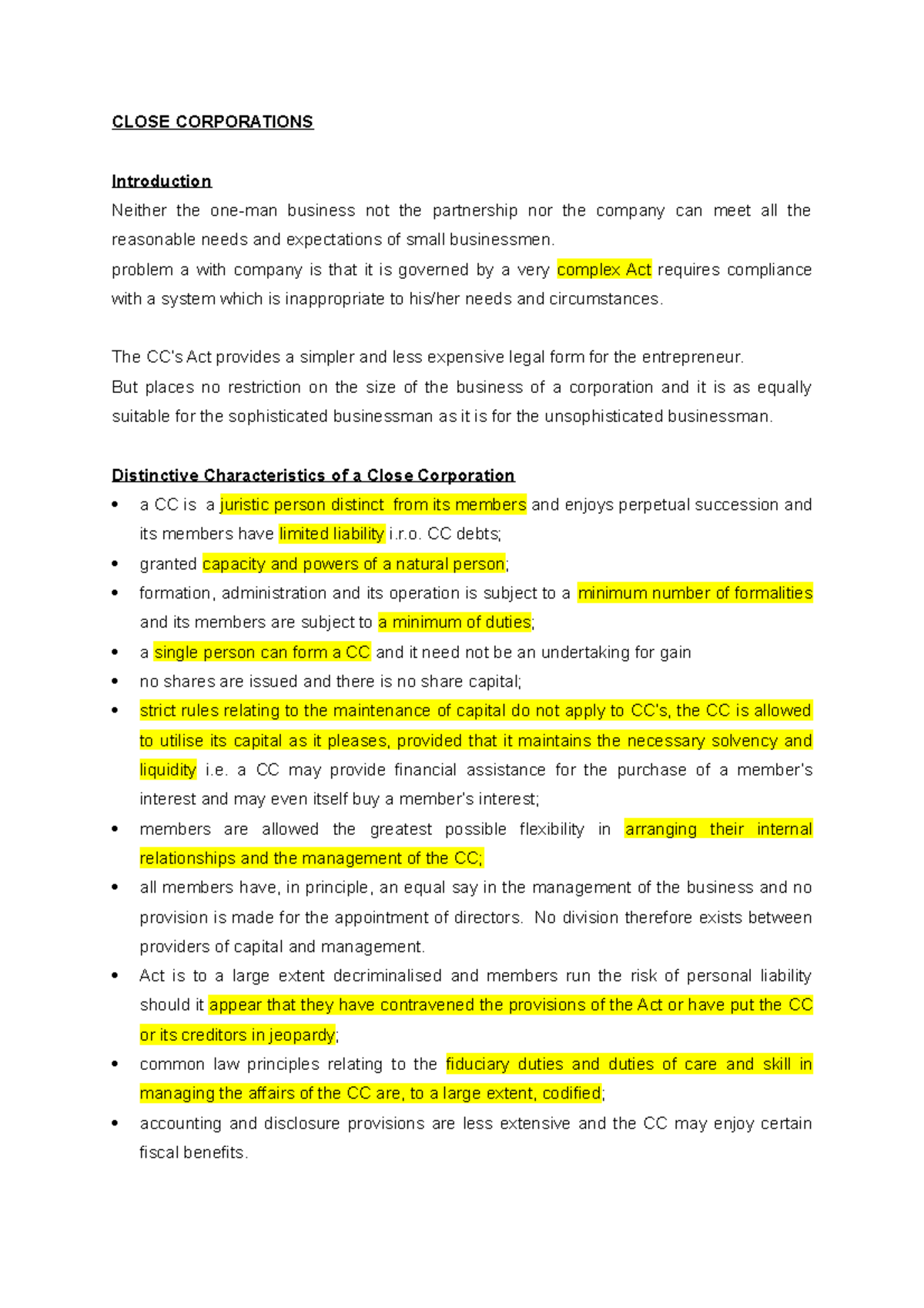 Close corporations 1 - CLOSE CORPORATIONS Introduction Neither the one ...