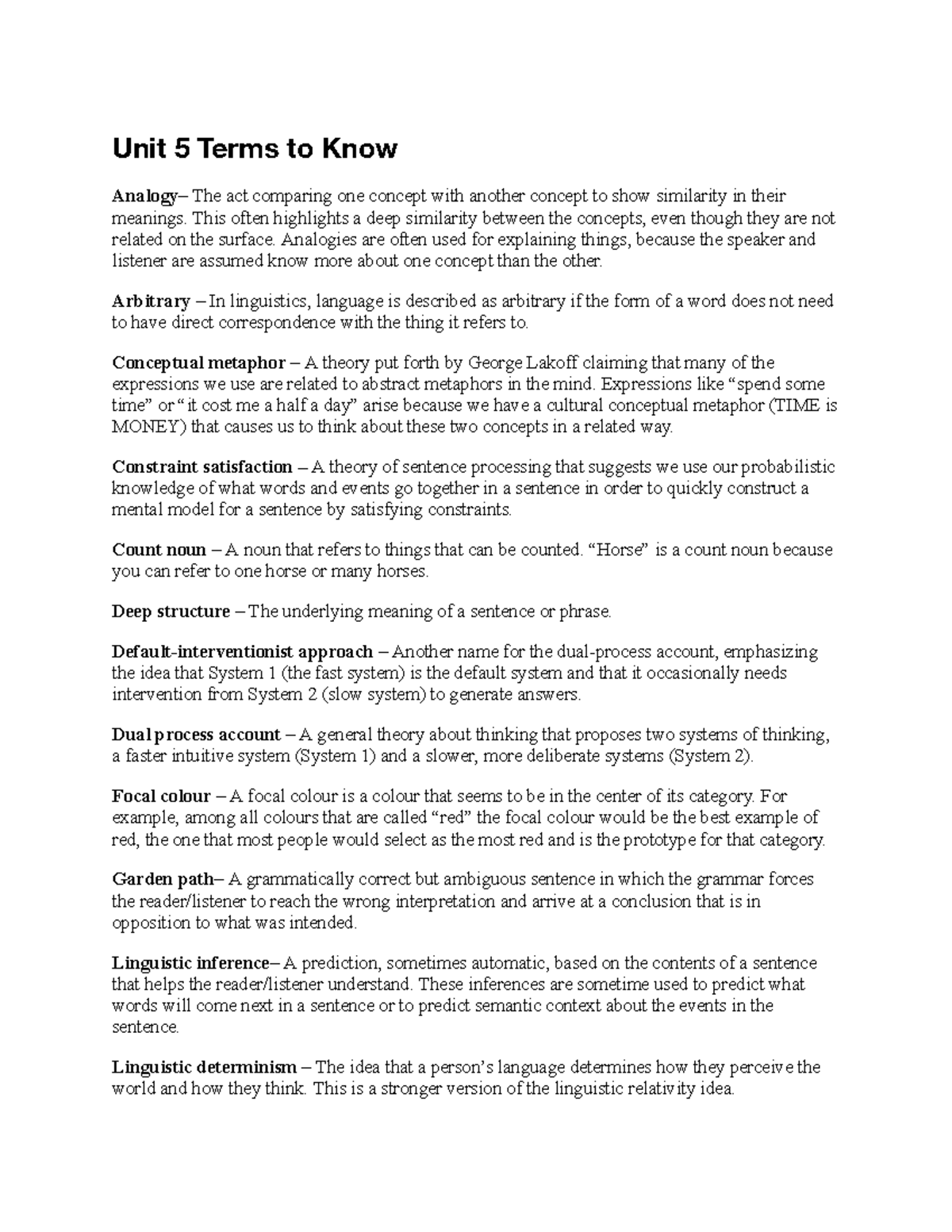 Final Terms to Know - Unit 5 Terms to Know Analogy– The act comparing ...