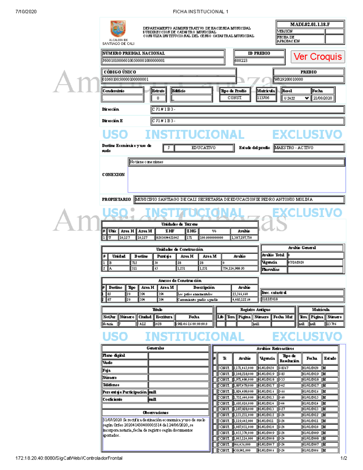 Sig Cat Folio 370-113706 - FICHA INSTITUCIONAL 1 MADI.02.01.1.18 ...