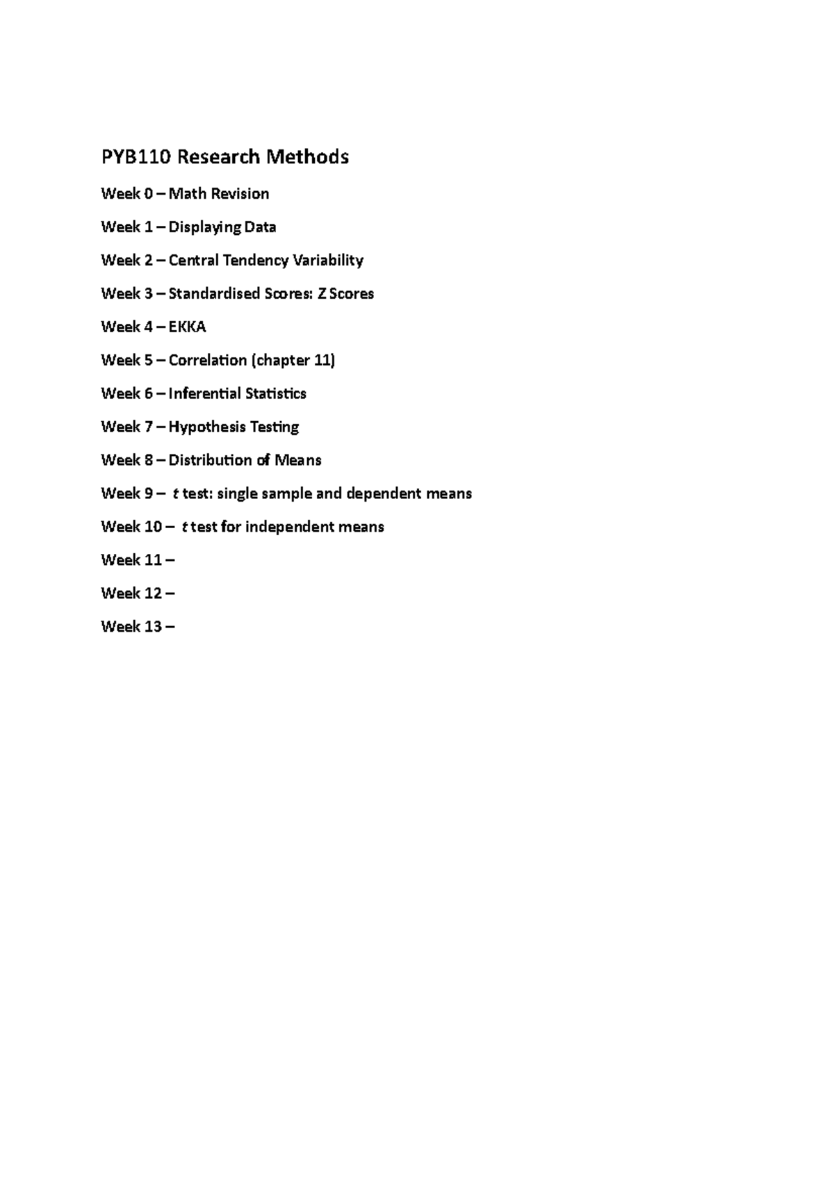 PYB110 research methods - PYB110 Research Methods Week 0 – Math ...