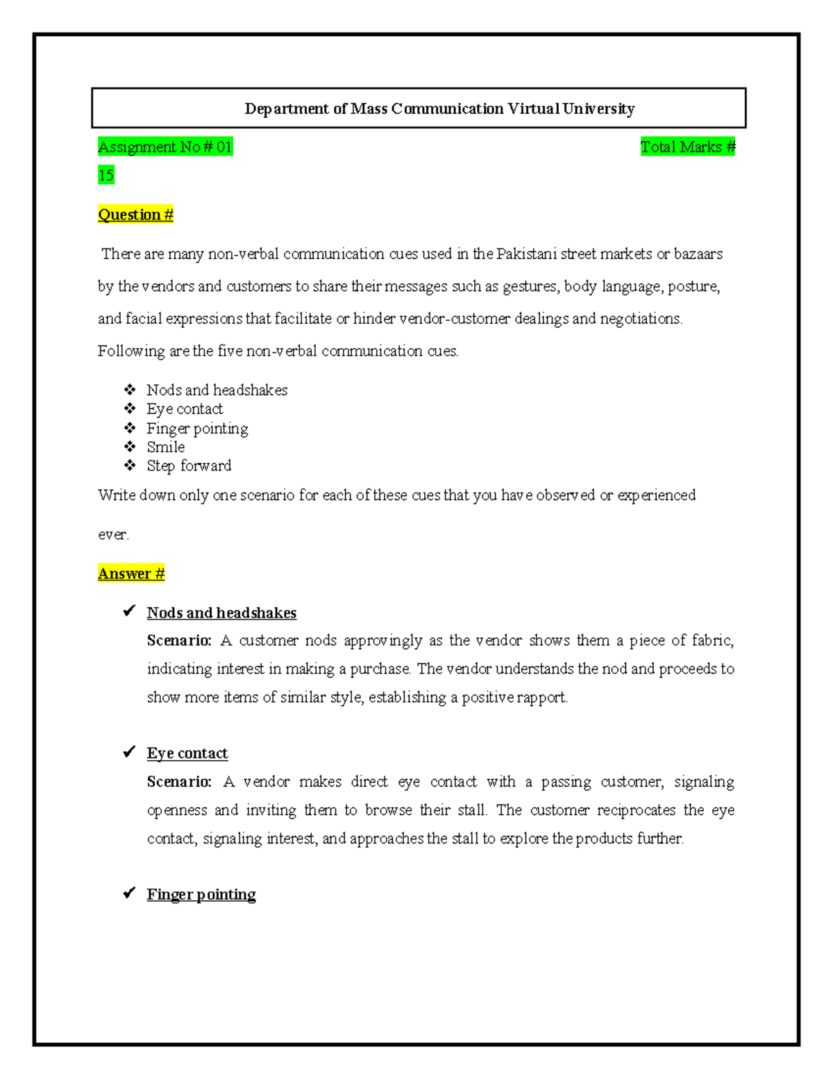MGT 401 Assignment #01 - Department of Mass Communication Virtual ...