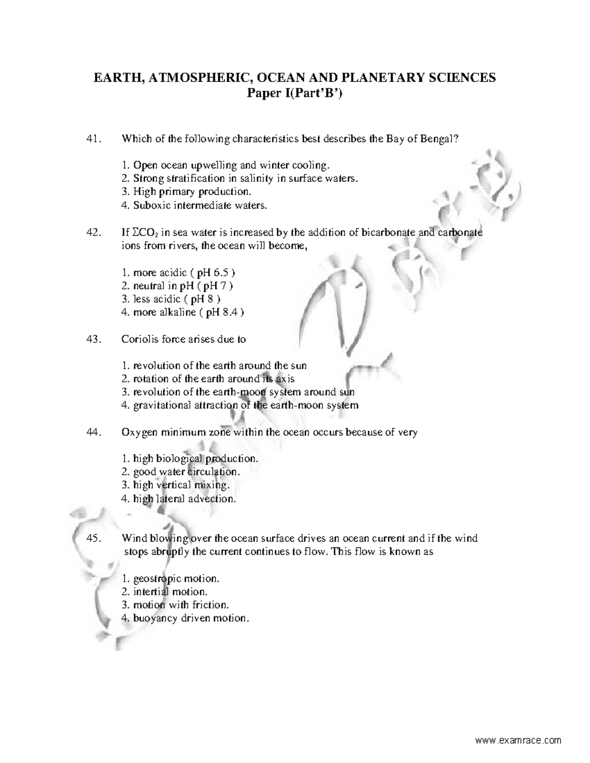 CSIR Earth Sciences Sample Paper 1 - EARTH, ATMOSPHERIC, OCEAN AND ...