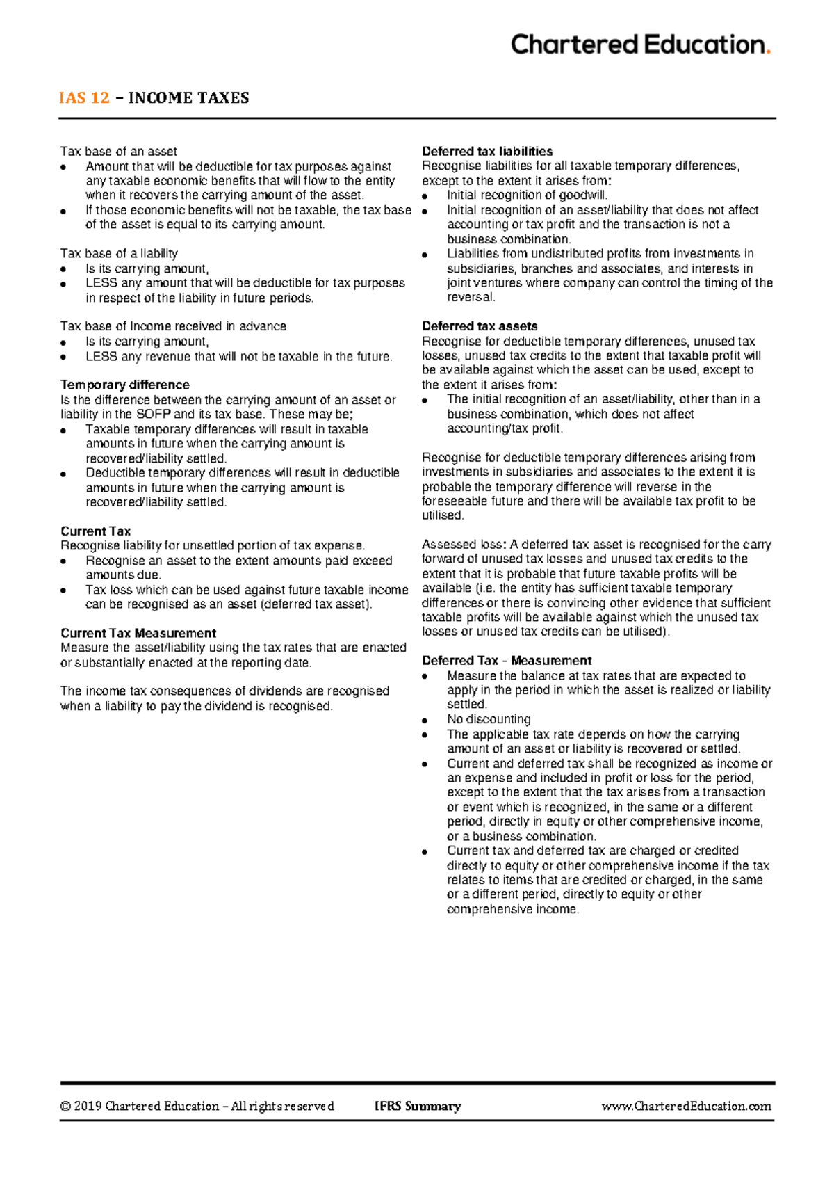 IAS 12 - Income Taxes - © 2019 Chartered Education – All rights ...