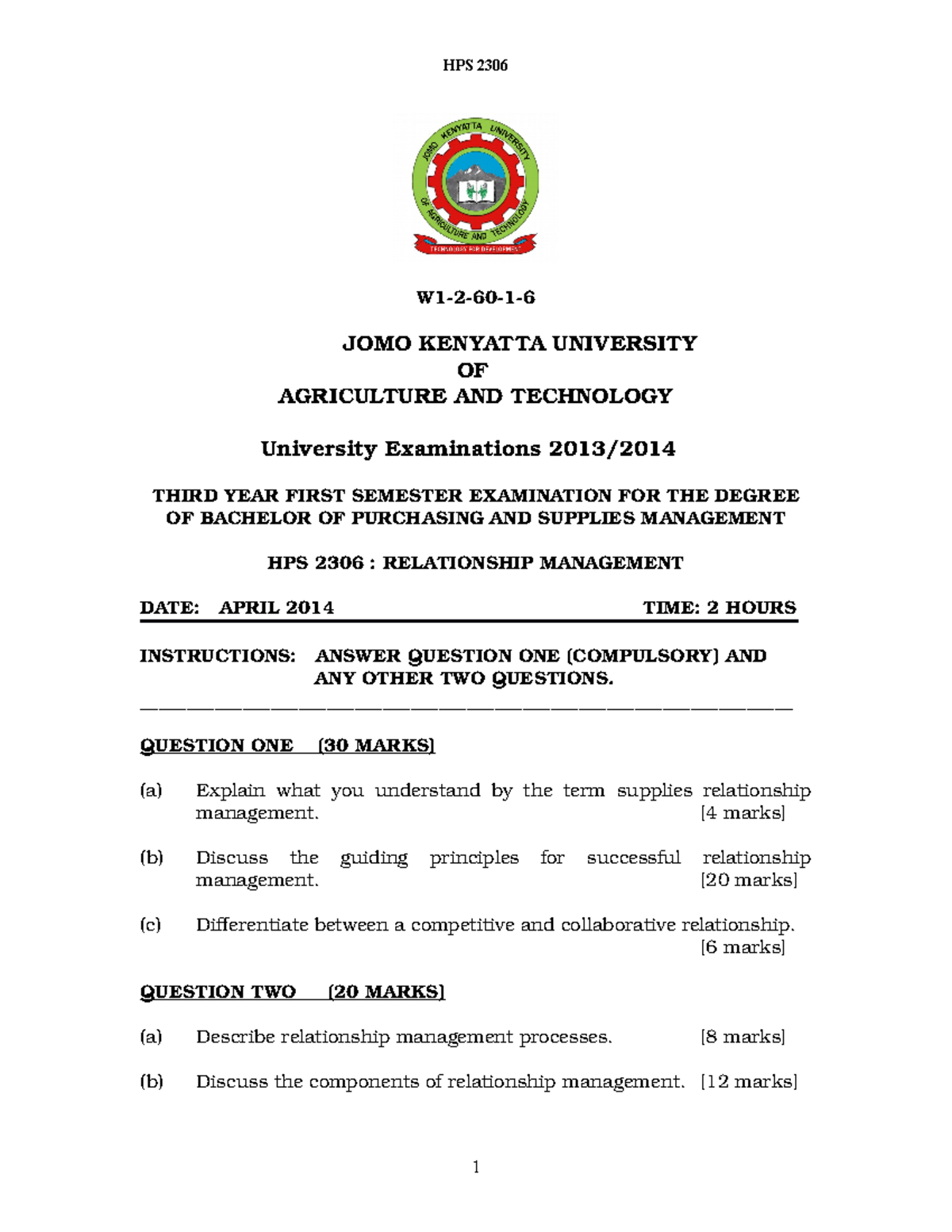 HPS 2306 (NAK) - Questions - HPS 2306 W1-2-60-1- JOMO KENYATTA ...