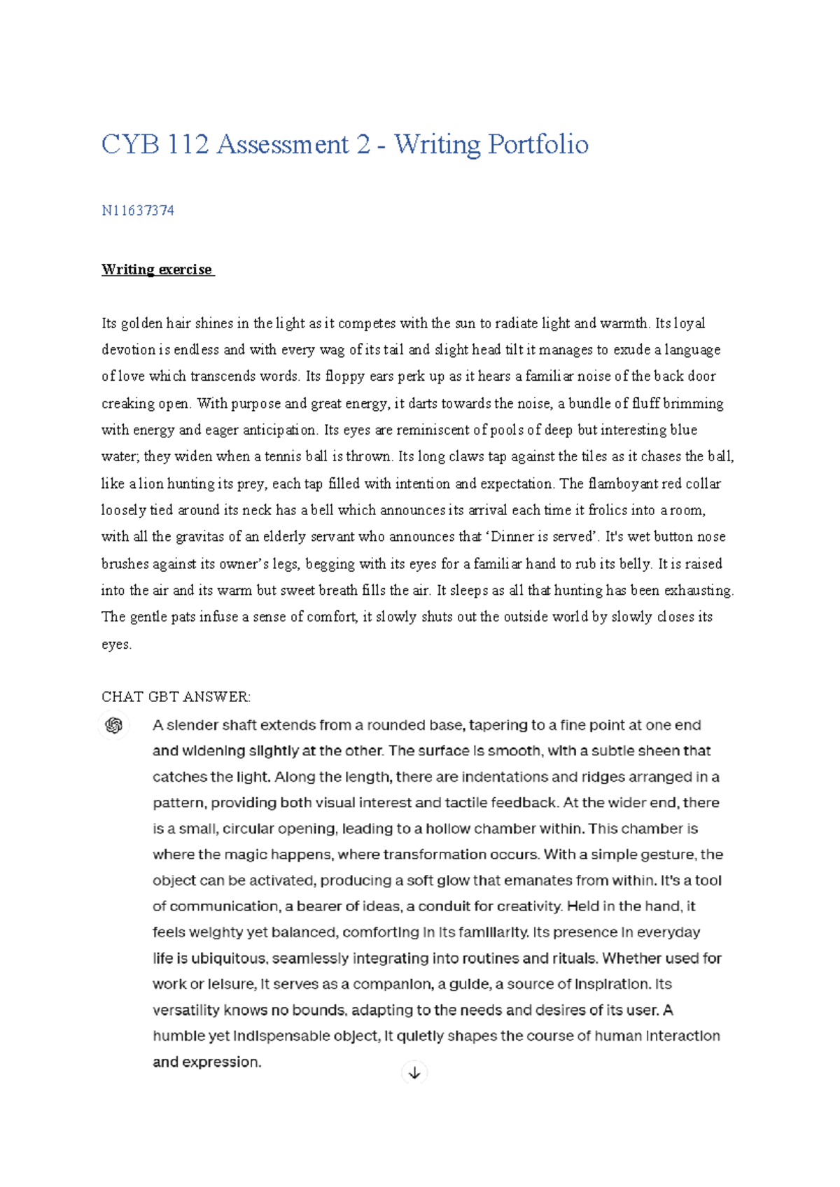 CYB 112 Assessment 2 - CYB 112 Assessment 2 - Writing Portfolio N ...