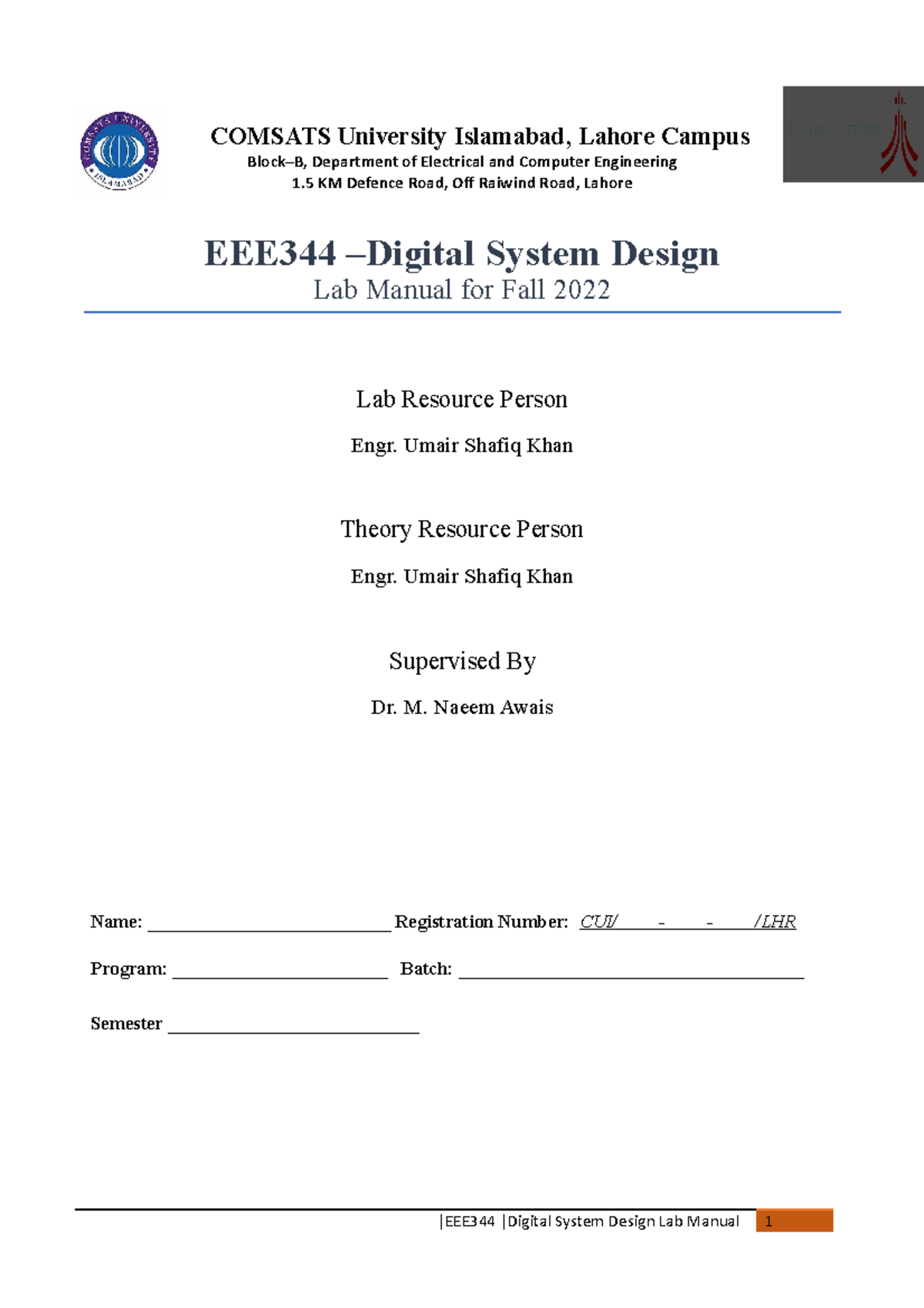 EEE344-Digital System Design FA22 - COMSATS University Islamabad ...