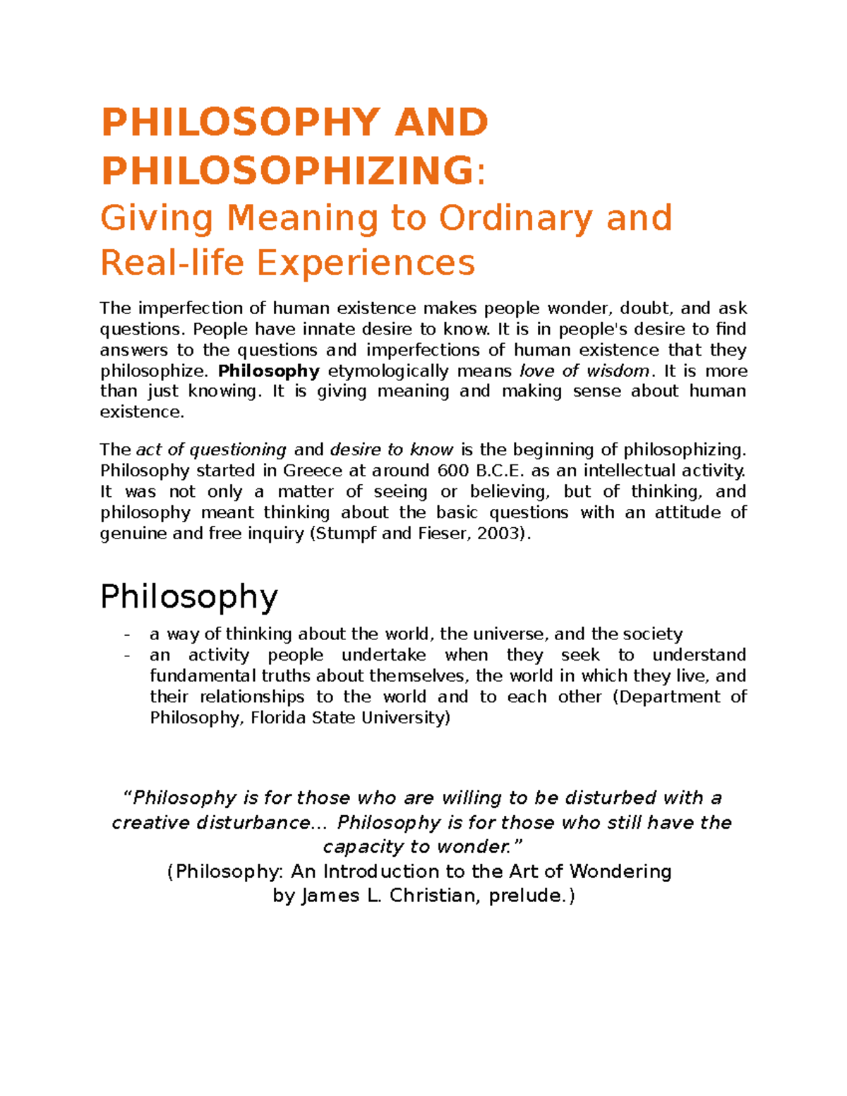 01 - Philosophy and Philosophizing - PHILOSOPHY AND PHILOSOPHIZING ...