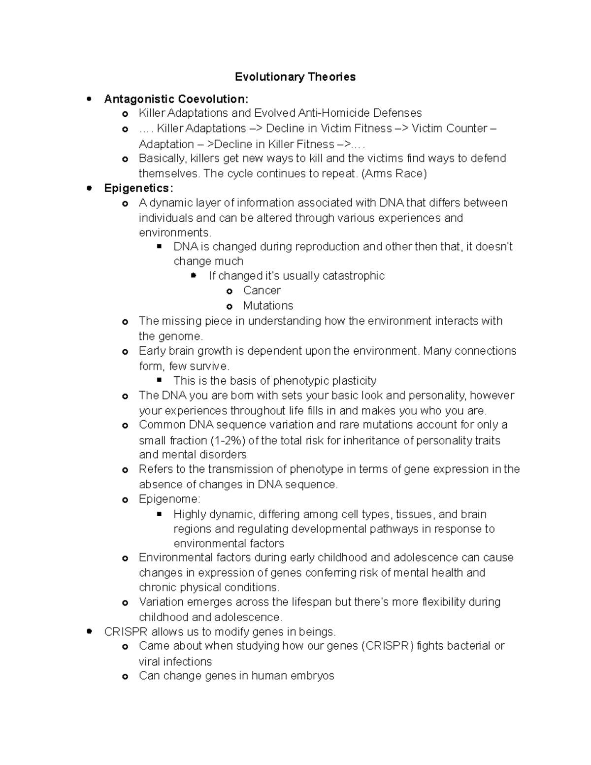 Class 2 - Evolutionary Theory - Evolutionary Theories Antagonistic ...