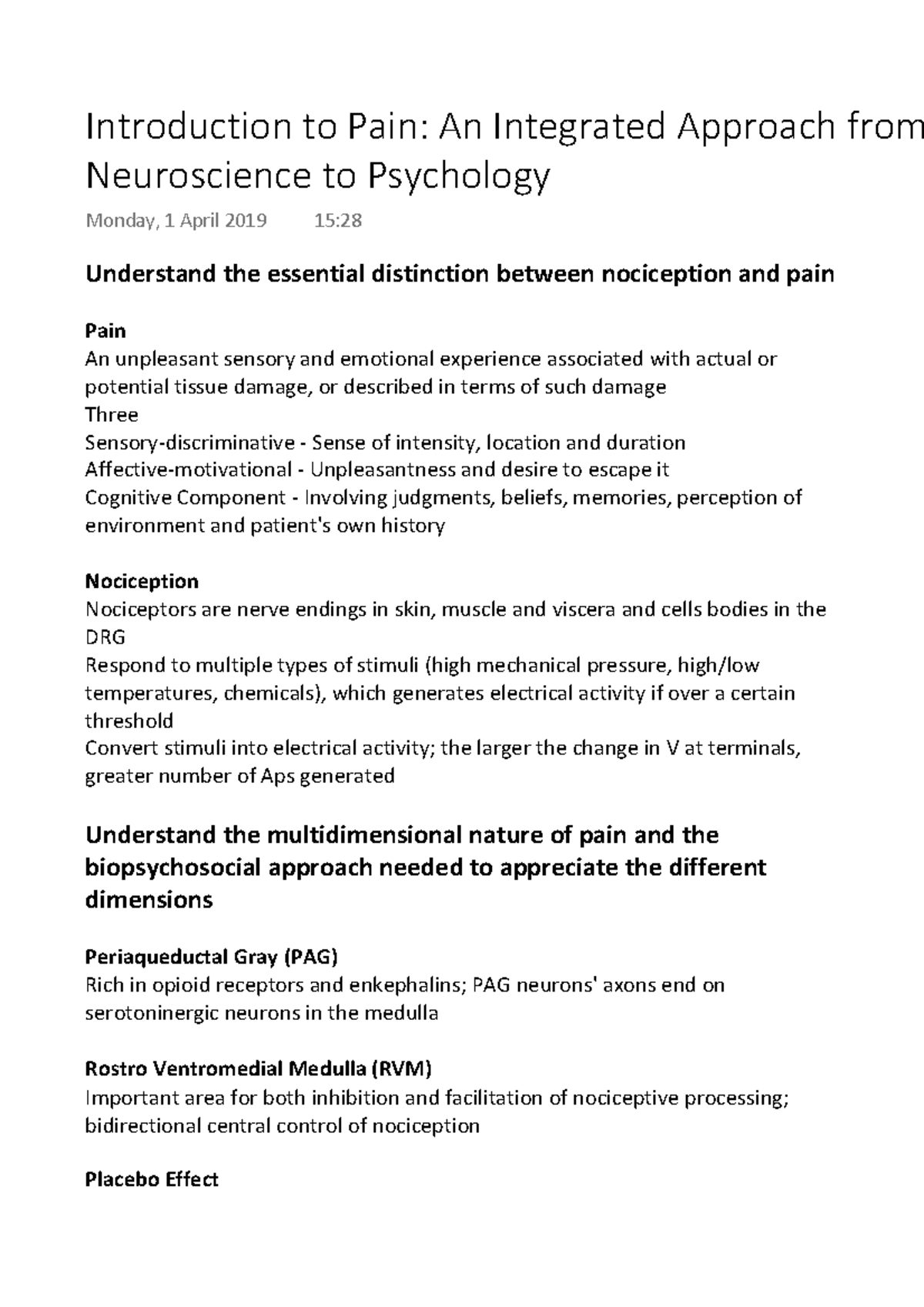 Introduction to Pain An Integrated Approach from Neuroscience to ...