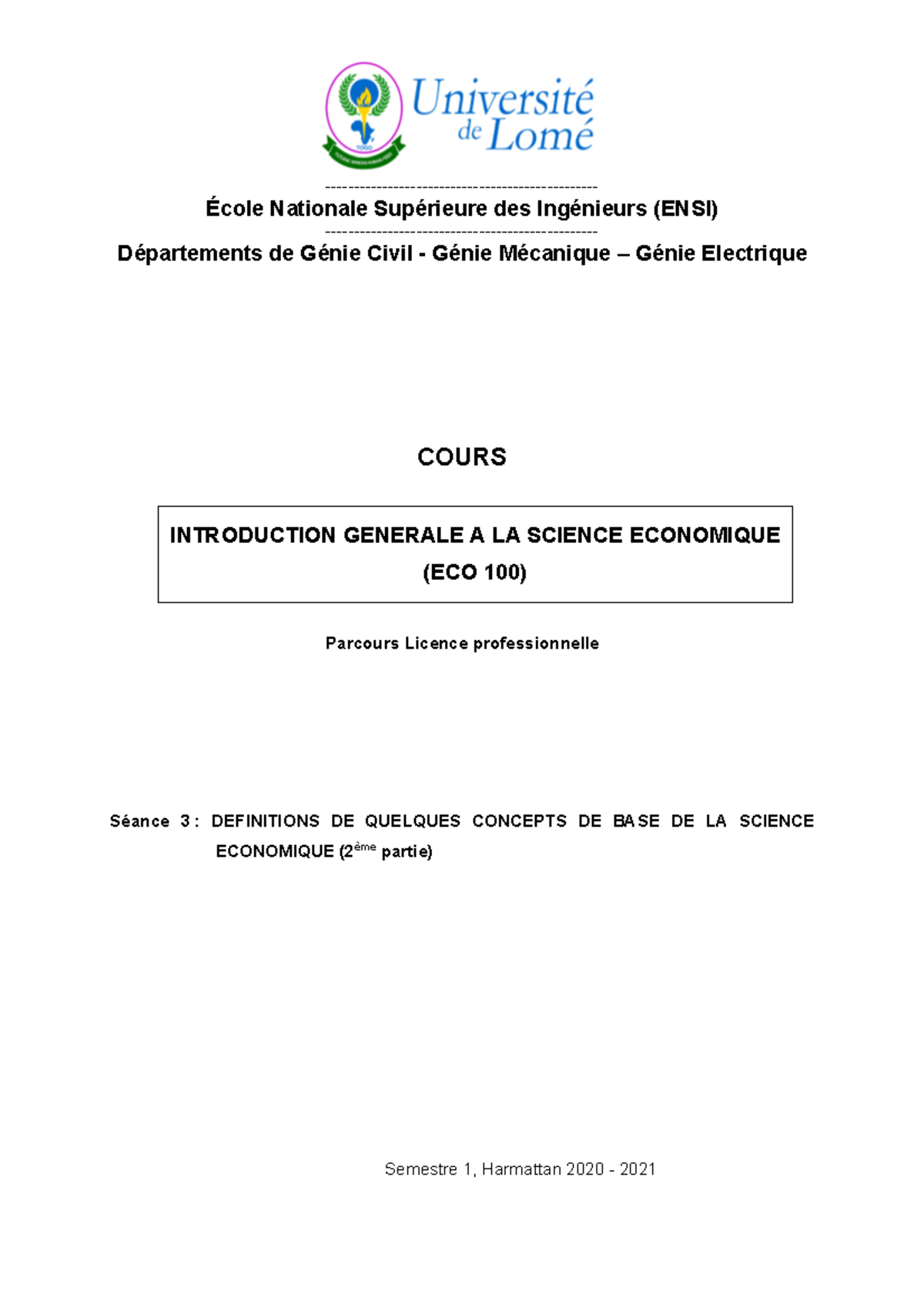 ENSI ECO 100 SÃ©ance 3 - Summary - École Nationale Supérieure des ...