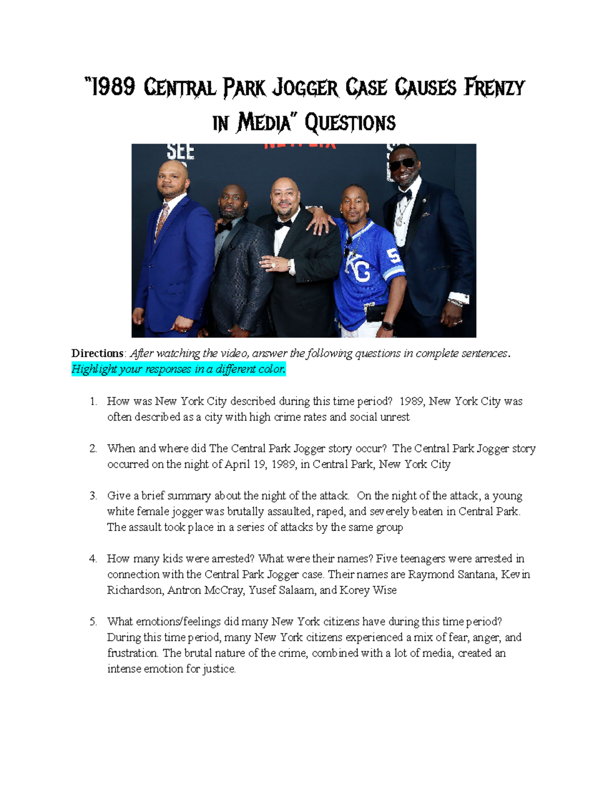 Central Park 5 Questions - “1989 Central Park Jogger Case Causes Frenzy ...
