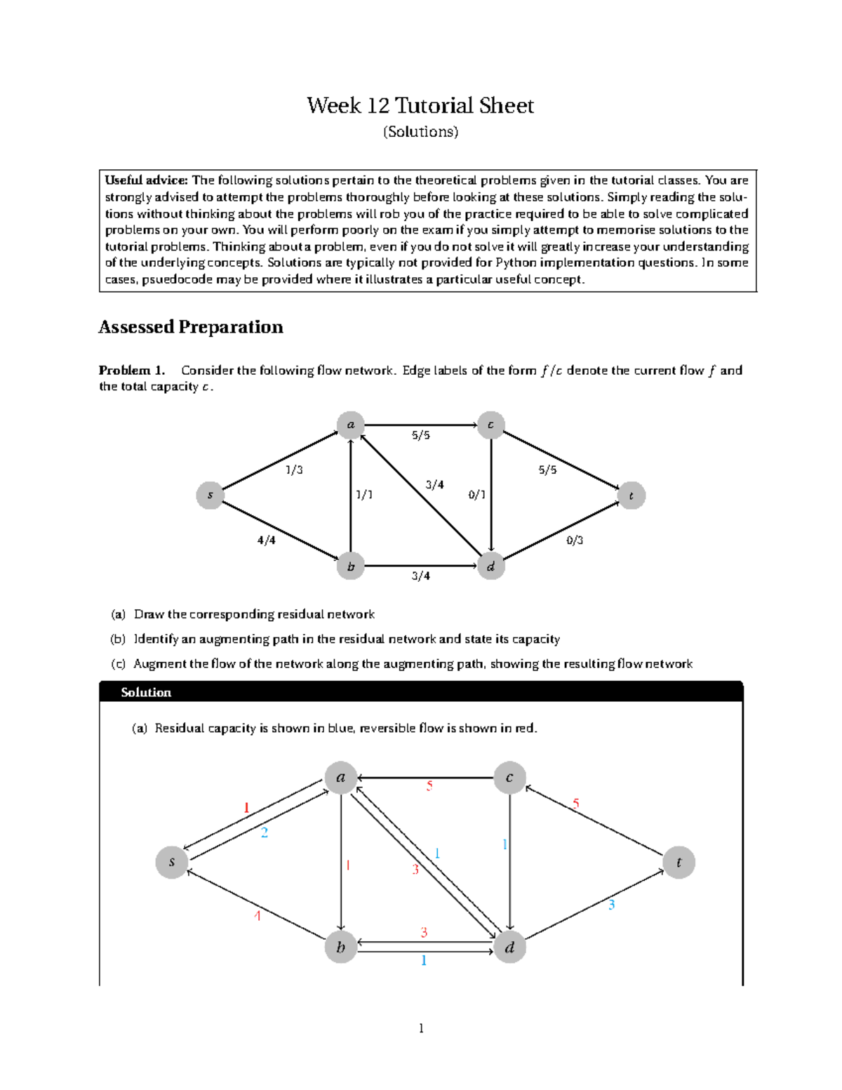 Week 12 tutorial solutions - Week 12 Tutorial Sheet (Solutions) Useful ...