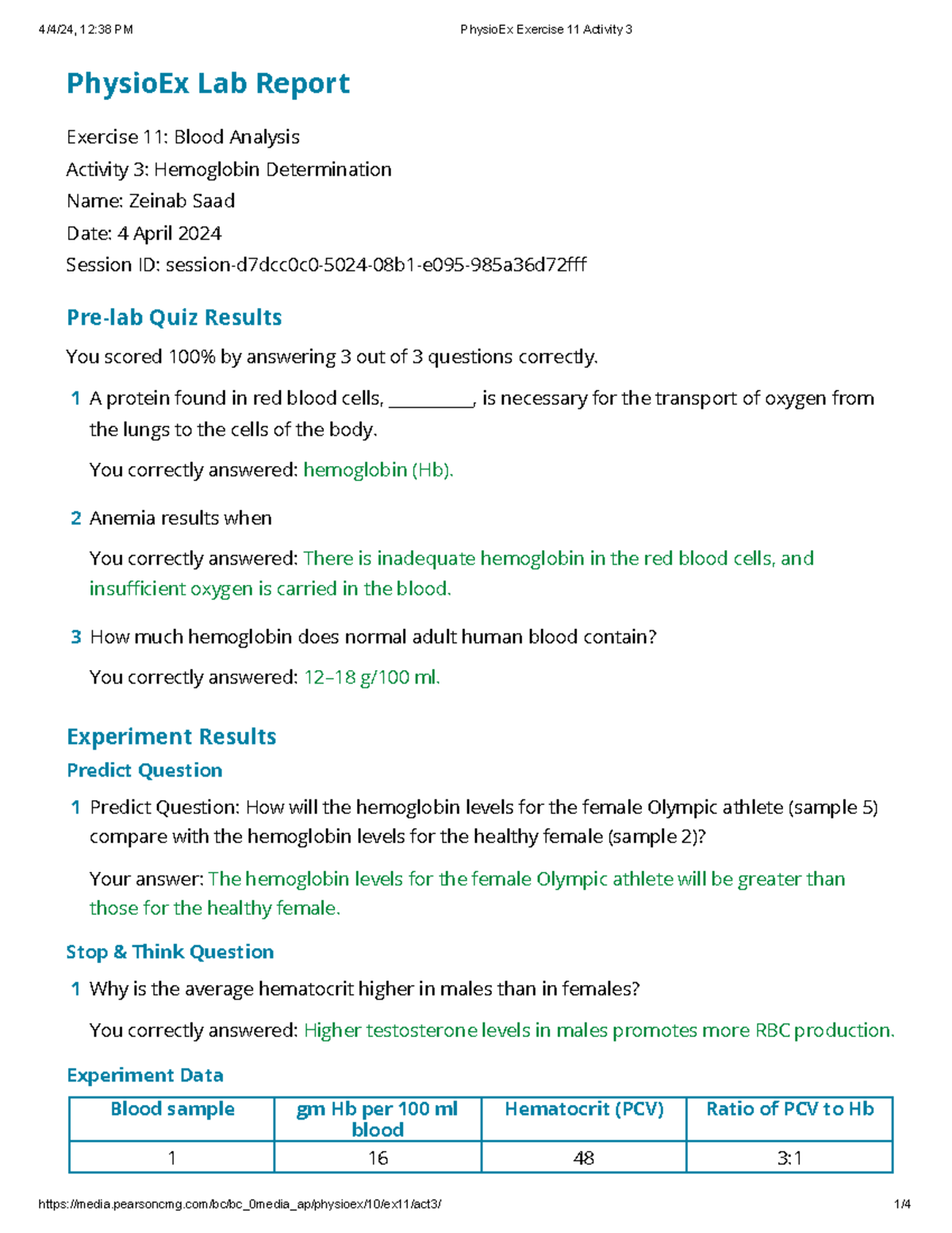 Physio Ex Exercise 11 Activity 3 - PhysioEx Lab Report Exercise 11 : Blood Analysis Activity 3 ...