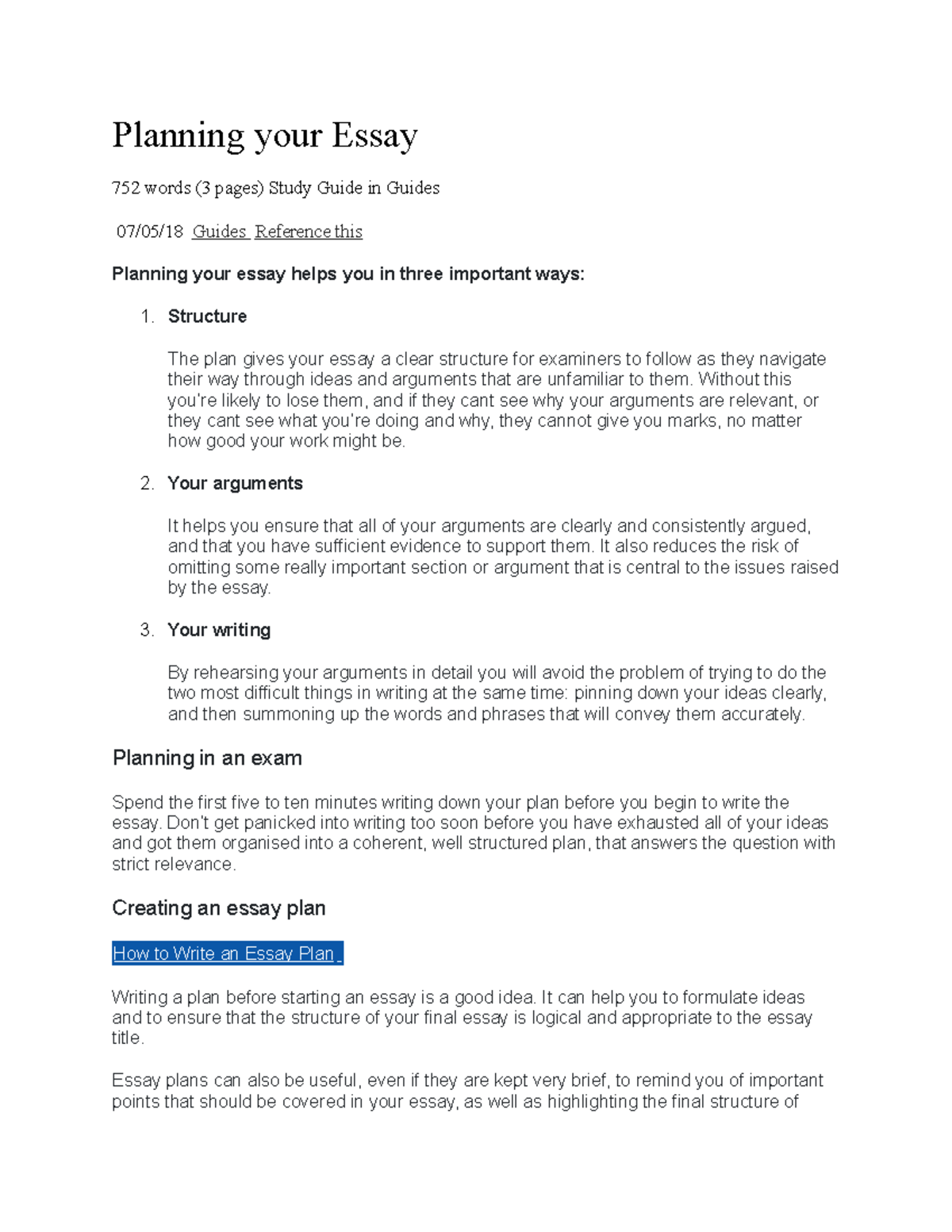 Essay writing 3 - gggggg - Planning your Essay 752 words (3 pages ...