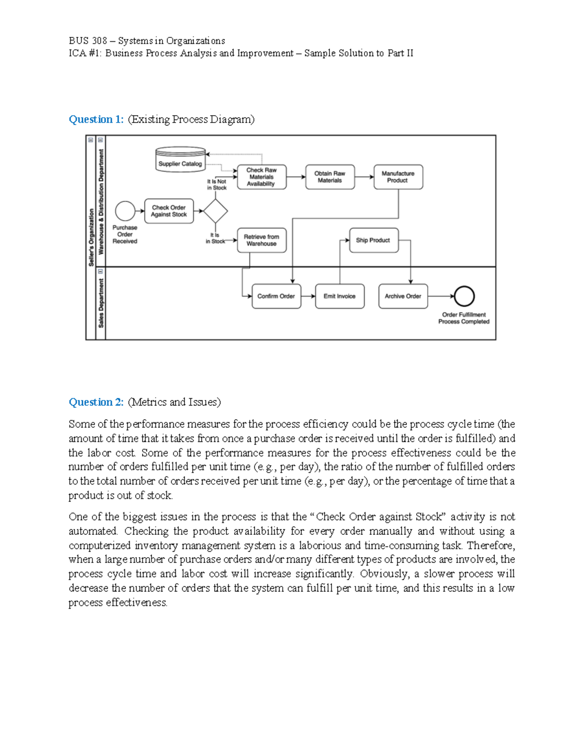 ICA1 Part II Solution - ..... - BUS 308 – Systems in Organizations ICA ...