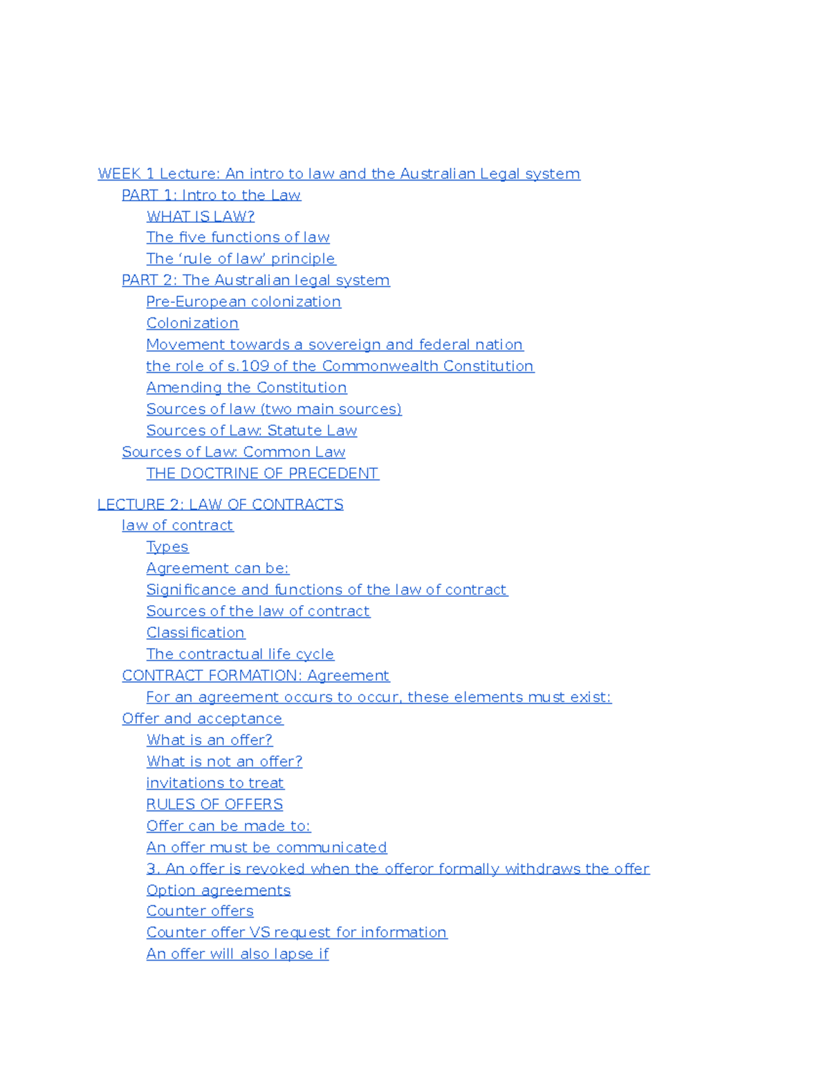 COMM LAW Lectures - comm law notes - WEEK 1 Lecture: An intro to law ...