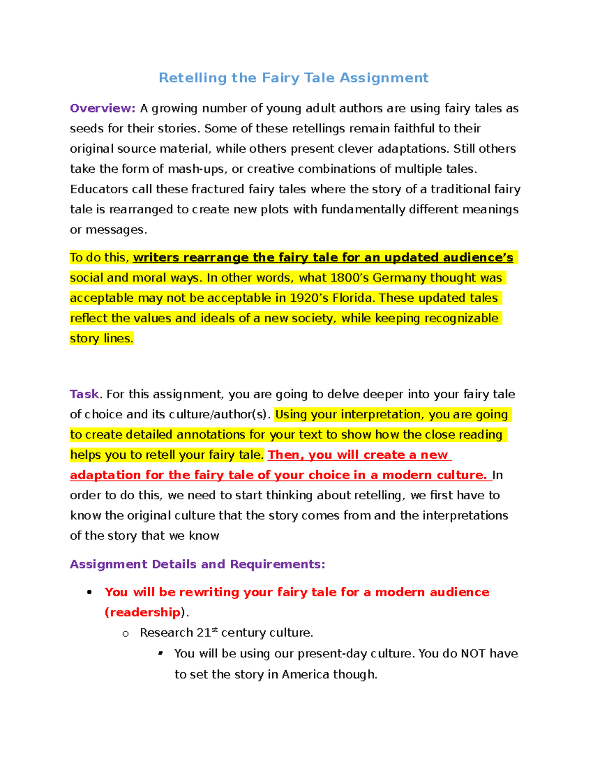 Retell Fairy tale assignmnet creative - Retelling the Fairy Tale ...