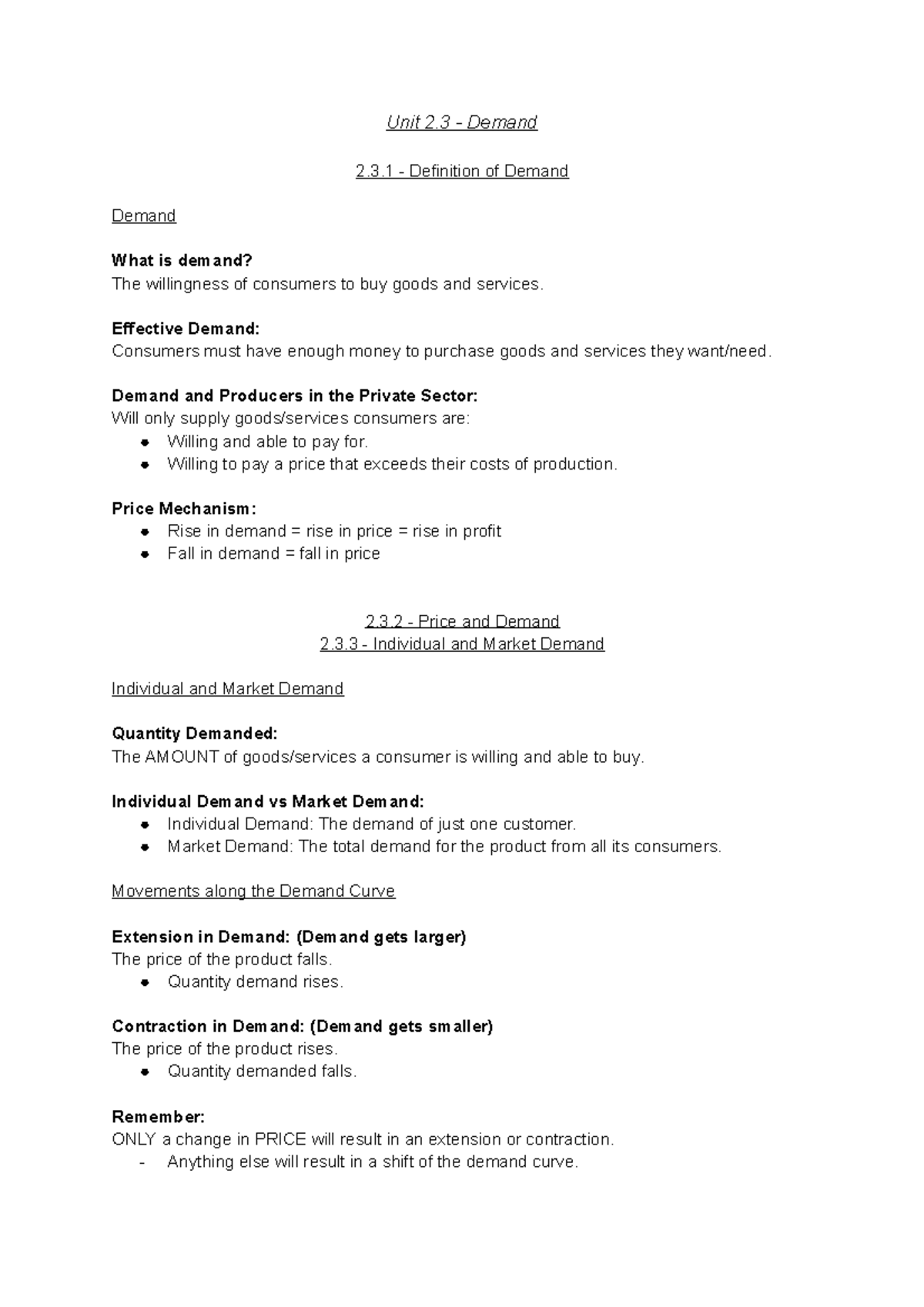 Unit 2.3 - Demand - Unit 2 - Demand 2.3 - Definition of Demand Demand ...