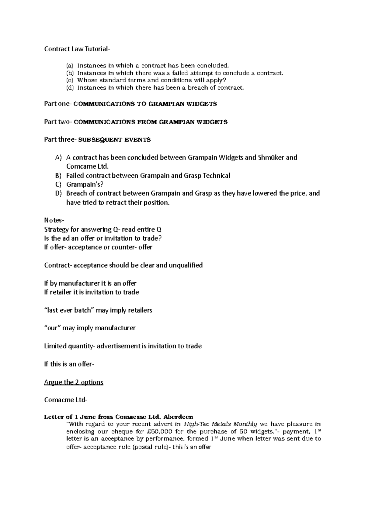 Contract Law Tutorial - Contract Law Tutorial- (a)Instances in which a contract has been ...