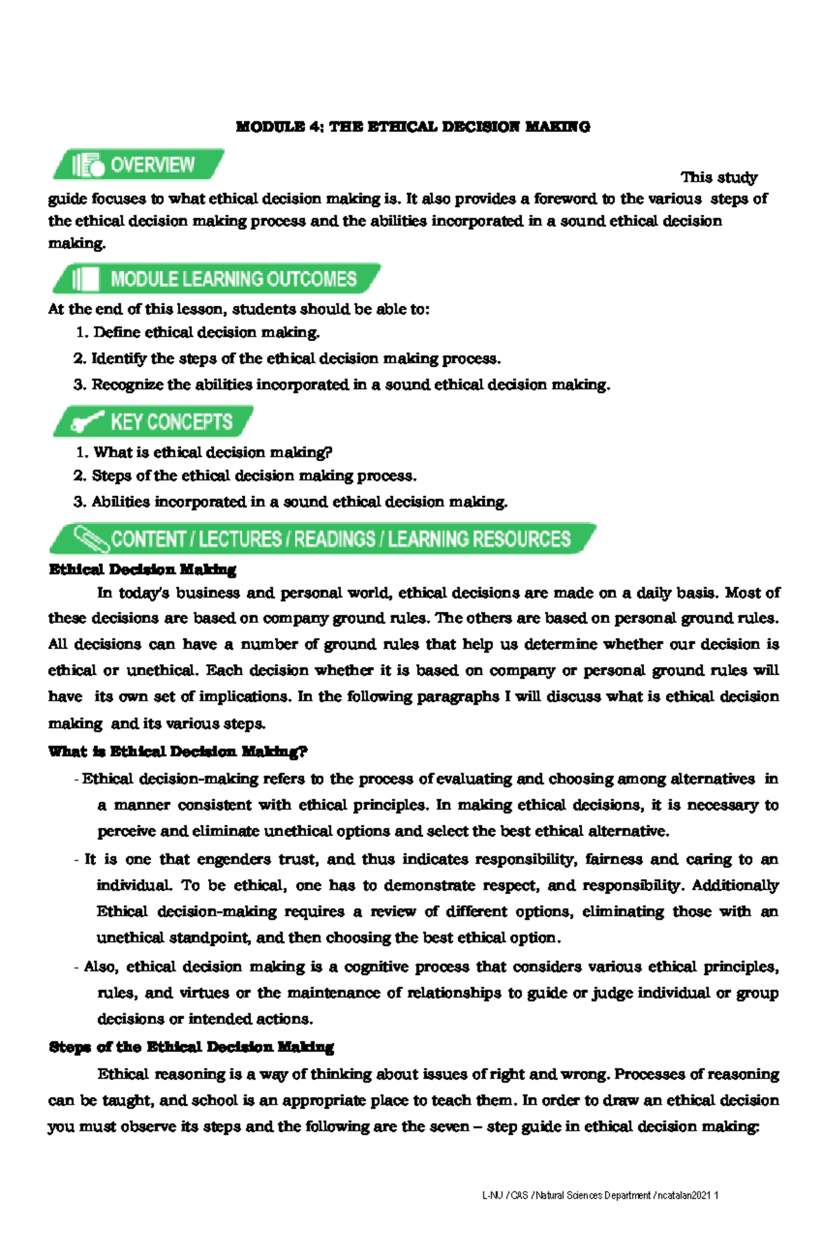 - Study Guide 4 - Ethical Decision Making - Copy - SubjCode BIOETHICS ...
