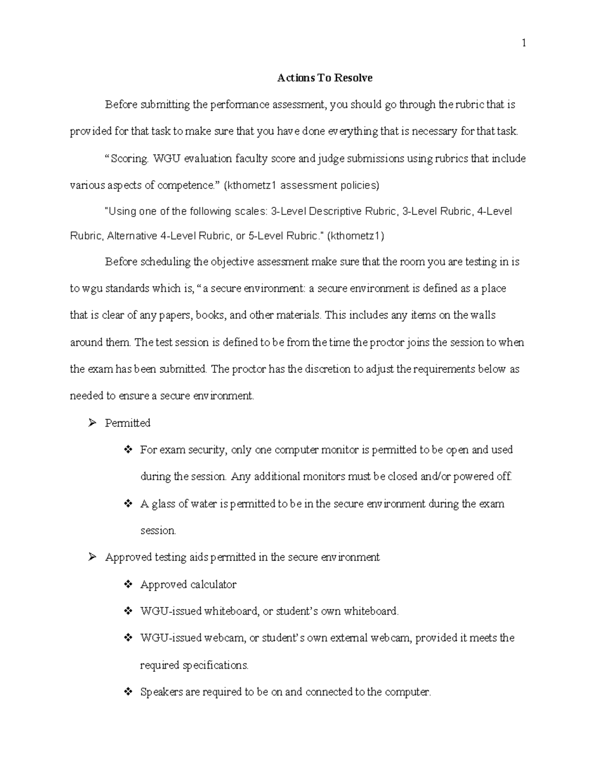 D389 Task Two marissa spencer 2 - Actions To Resolve Before submitting the performance ...