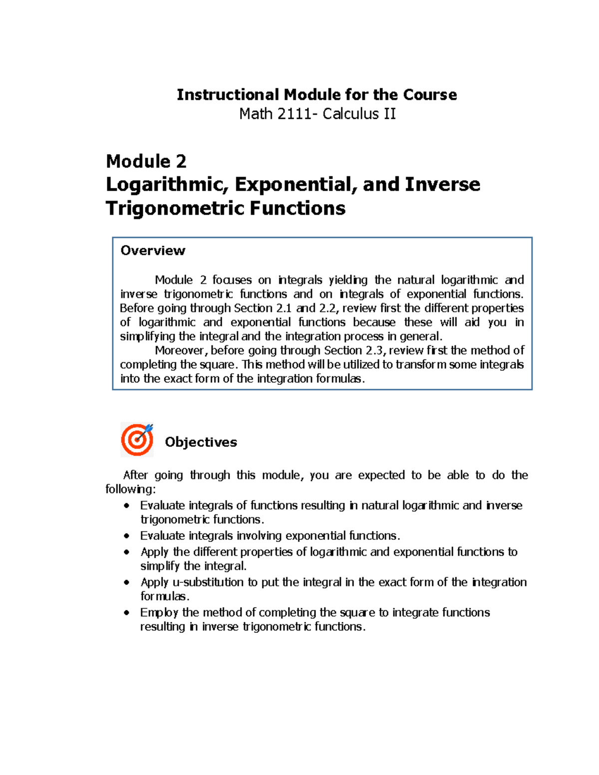 Math 2111 Module 2 - Instructional Module for the Course Math 2 111 ...