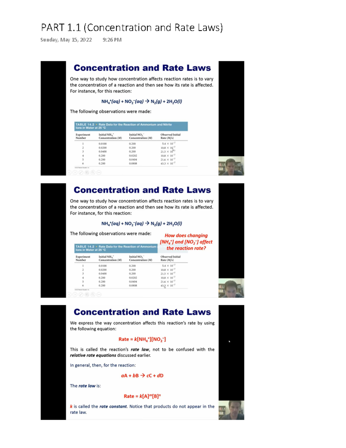 PART 1.1 (Concentration and Rate Laws) - PART 1 (Concentration and Rate ...
