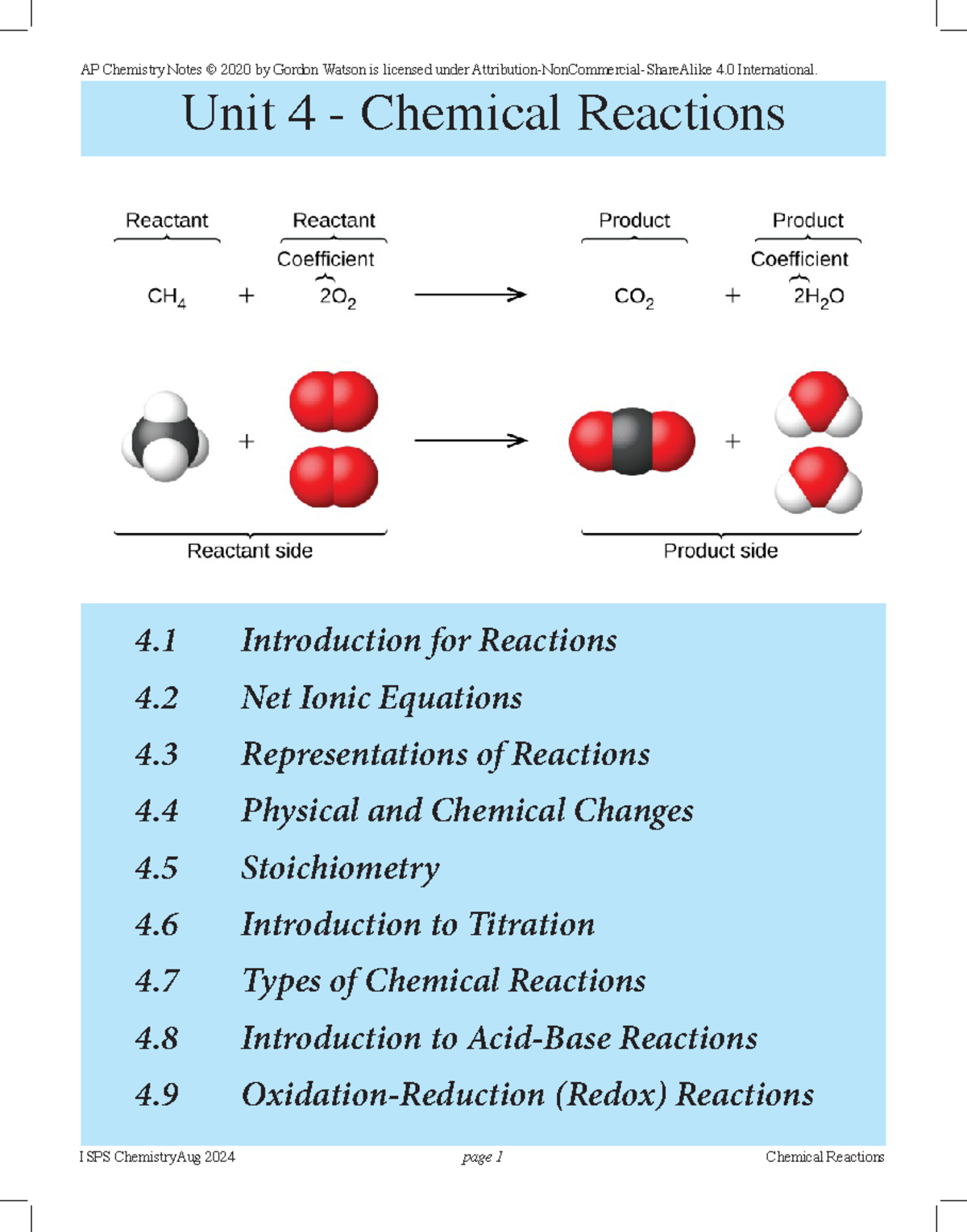 The AP Chemsitry UNIT 4 - Unit 4 - Chemical Reactions 4 Introduction ...