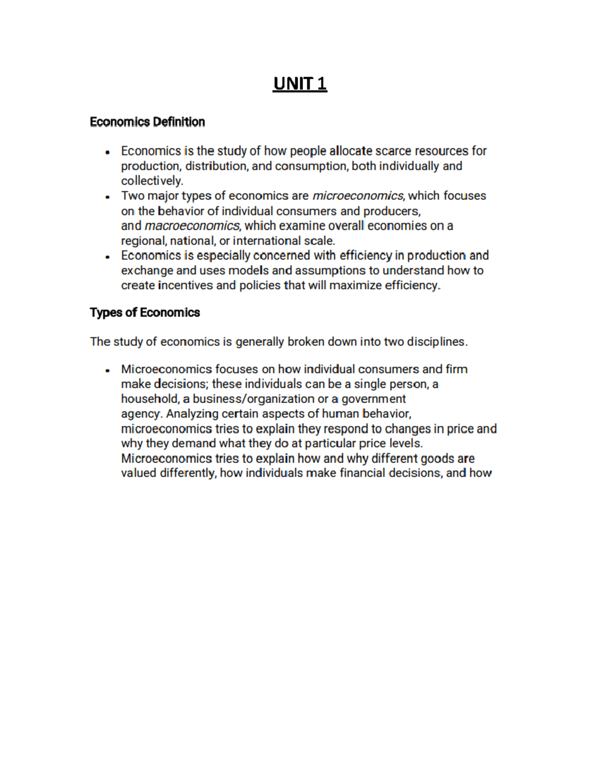 Unit 1 Economics for Engineers - UNIT had one single use, then the ...