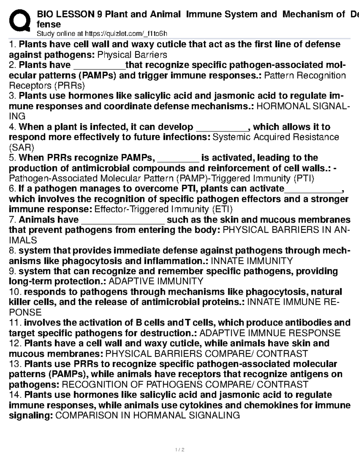 Mechanism-OF- Defense - BIO LESSON 9 Plant and Animal Immune System and ...