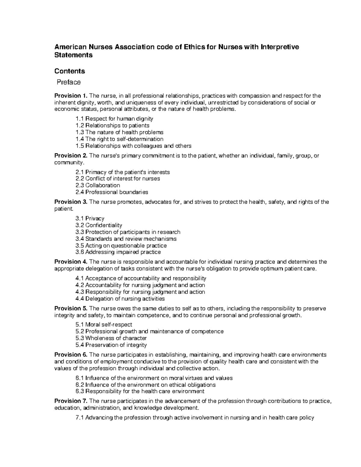 American Nurse Association Nursing Code of Ethics - American Nurses ...