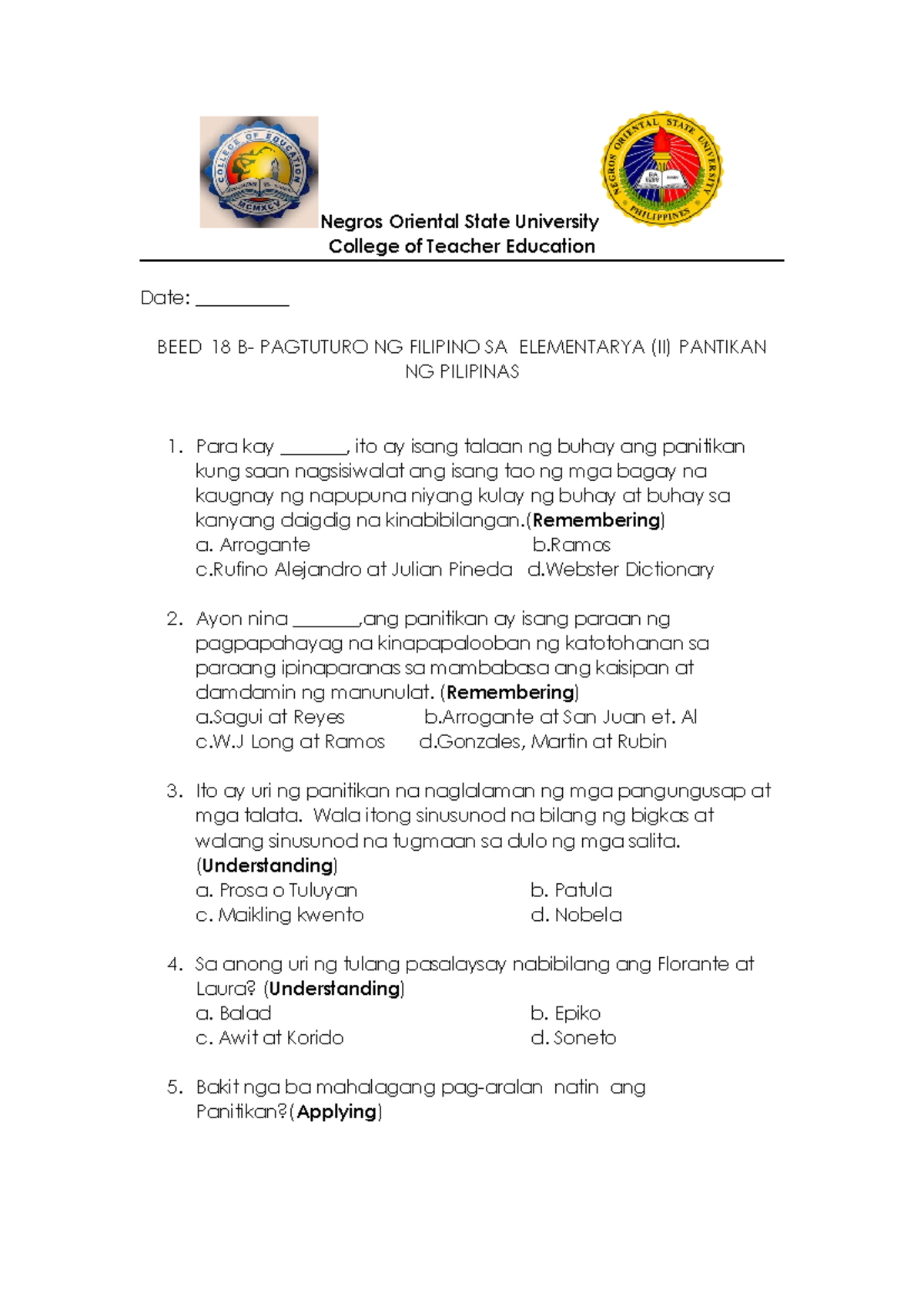 Questions-AND- Answer-KEY - Filipino - Negros Oriental State University ...
