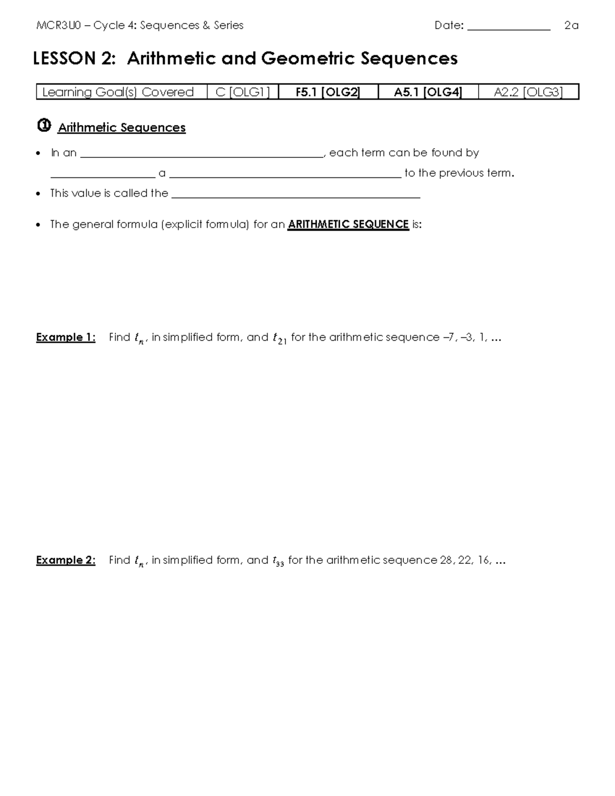 C4 - 2a - Arithmetic and Geometric Sequences Lesson - LESSON 2 ...