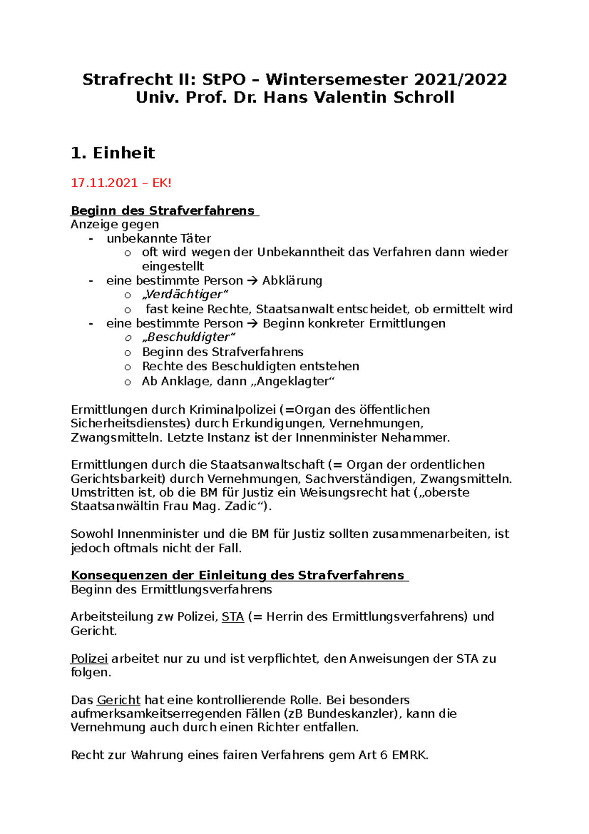 Strafrecht II - St PO - Mitschrift Strafprozessrecht bei Schroll ...