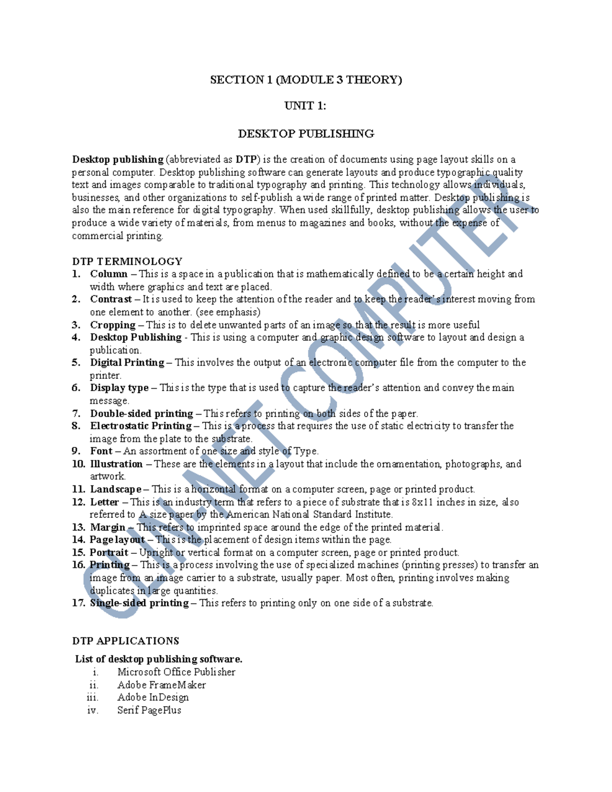 Microsoft publisher - DETAILED NOTES - SECTION 1 (MODULE 3 THEORY) UNIT ...