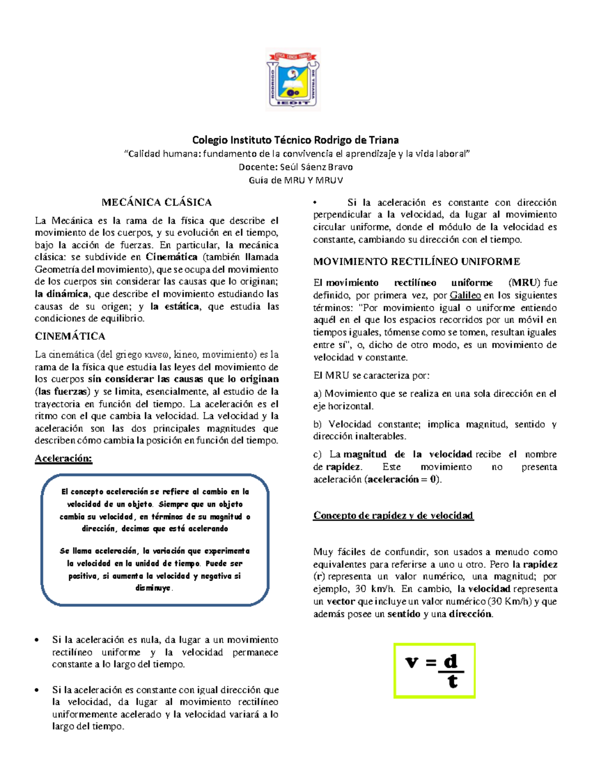 Guia MRU Y MRUV - MRU Y MRUV - Warning: TT: undefined function: 32 Warning: TT: undefined ...