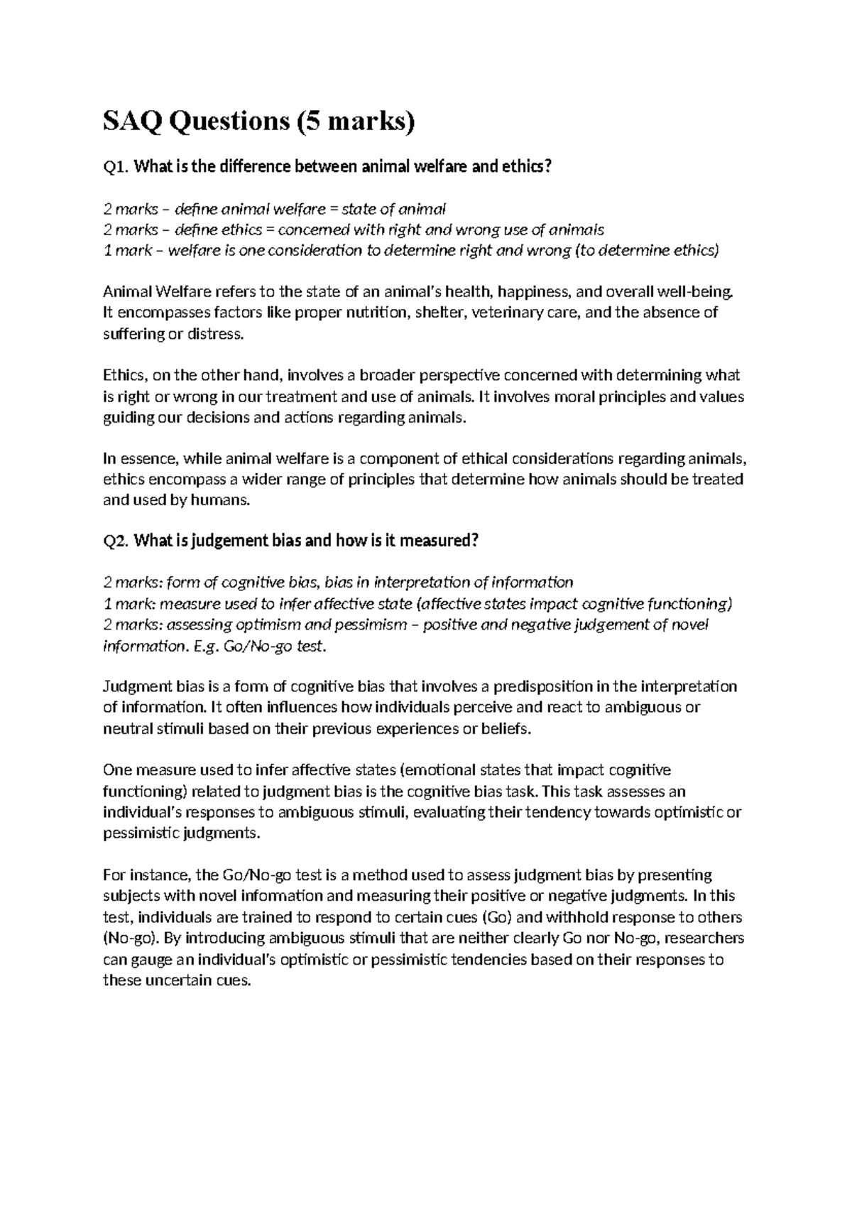 Animal Revision Questions - SAQ Questions (5 marks) Q1. What is the ...