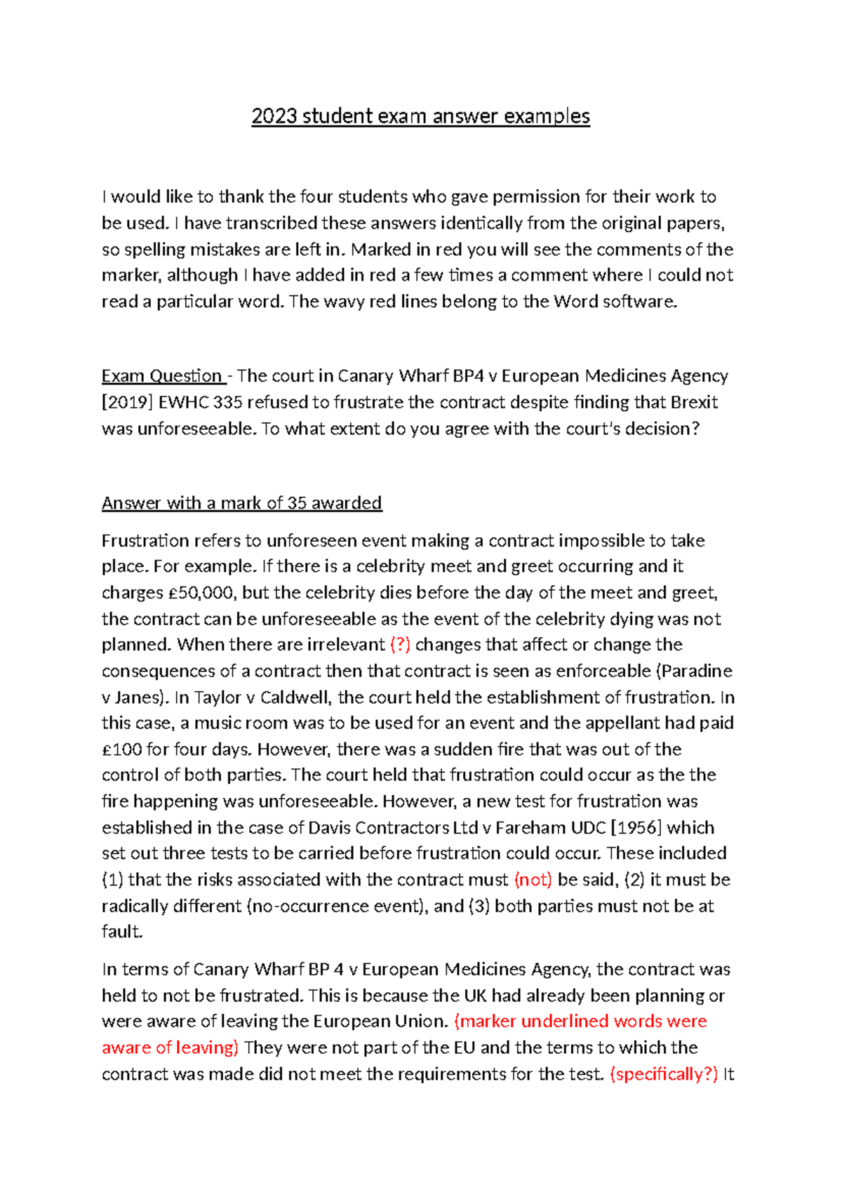 Exam papers - Past paper commentary - 2023 student exam answer examples ...