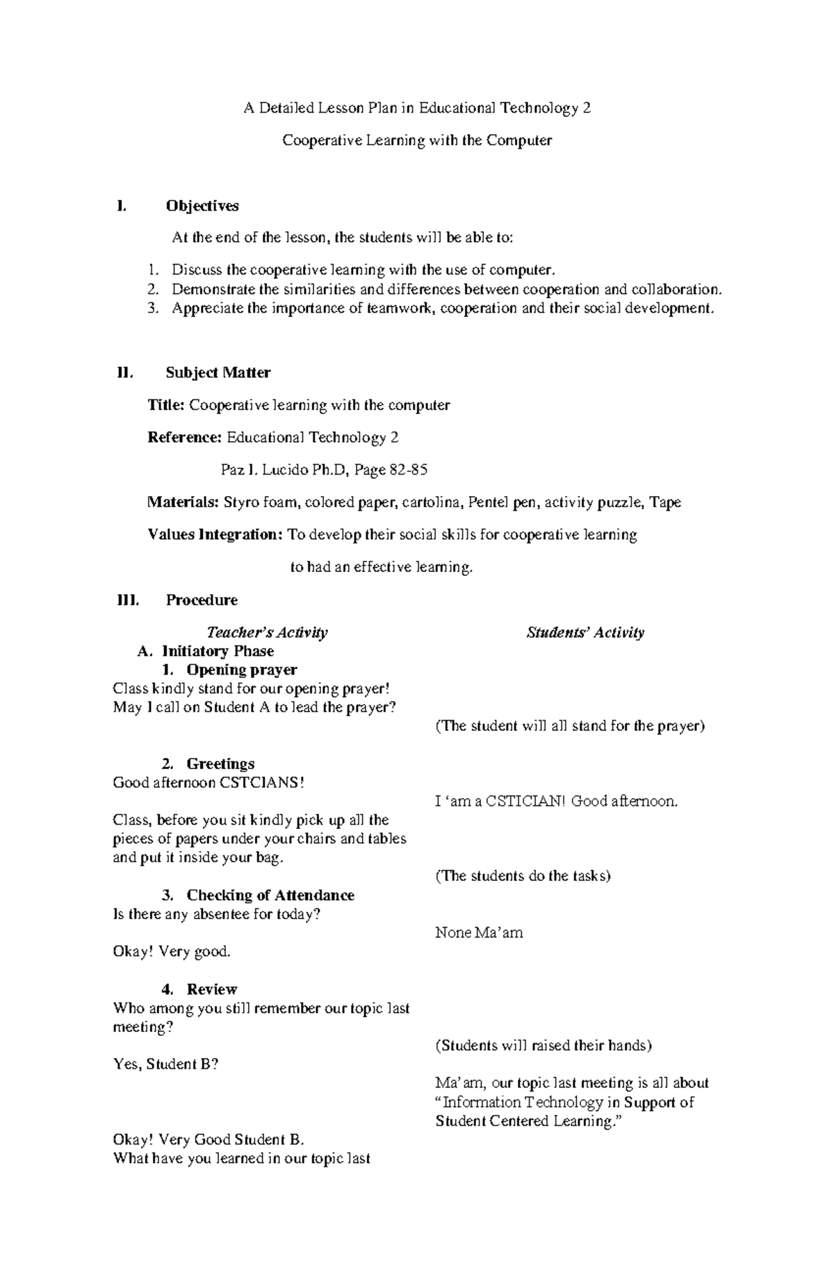 Edtech-lesson-plan - Help for student - A Detailed Lesson Plan in Educational Technology 2 - Studocu
