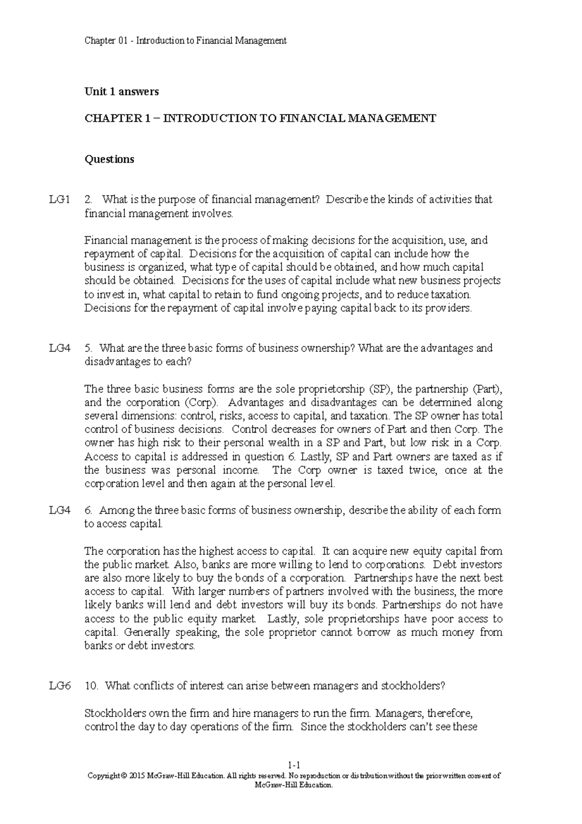 Unit 1 Tutorial Soluition - Chapter 01 - Introduction to Financial ...