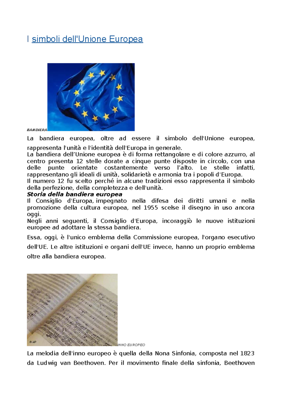 I simboli dell'Europa - I simboli dell'Unione Europea BANDIERA La ...