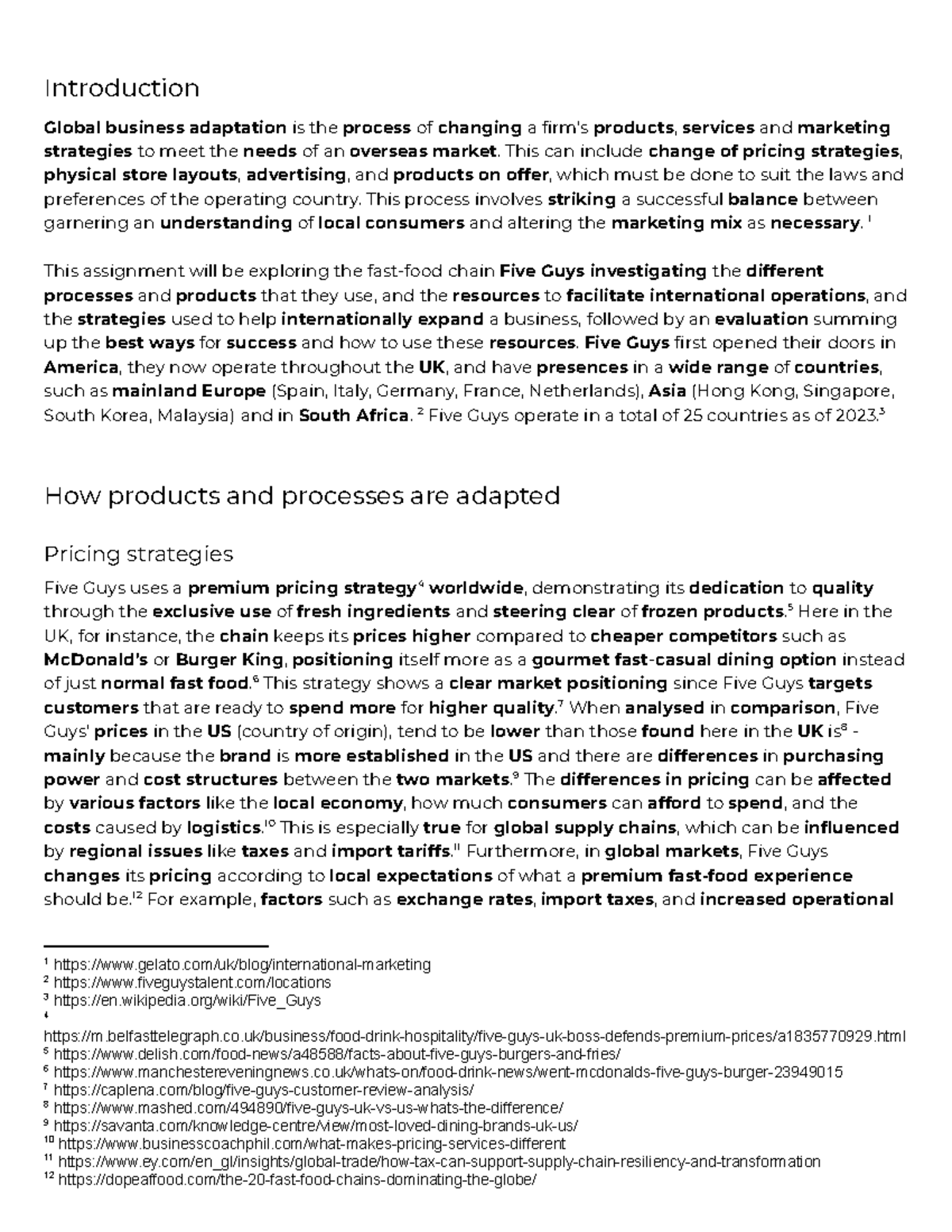 Unit 5 Assignment 3 - Five Guys - Introduction Global business ...