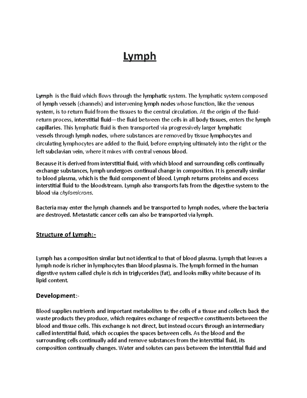 Lymph composition and functions note 3333 - Lymph Lymph is the fluid ...